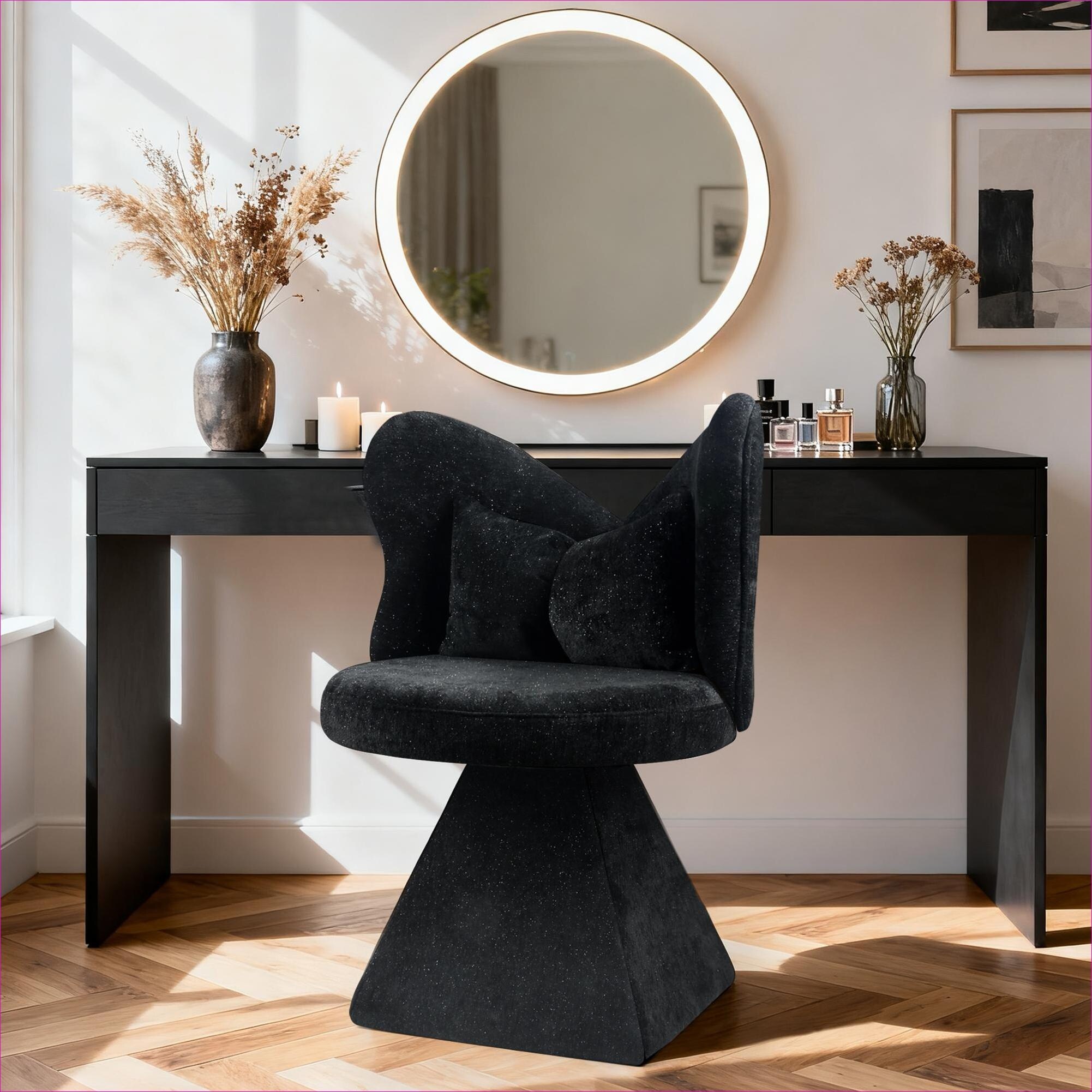 Watnature Single Seating Butterfly Back Swivel Vanity Accent Chair ...