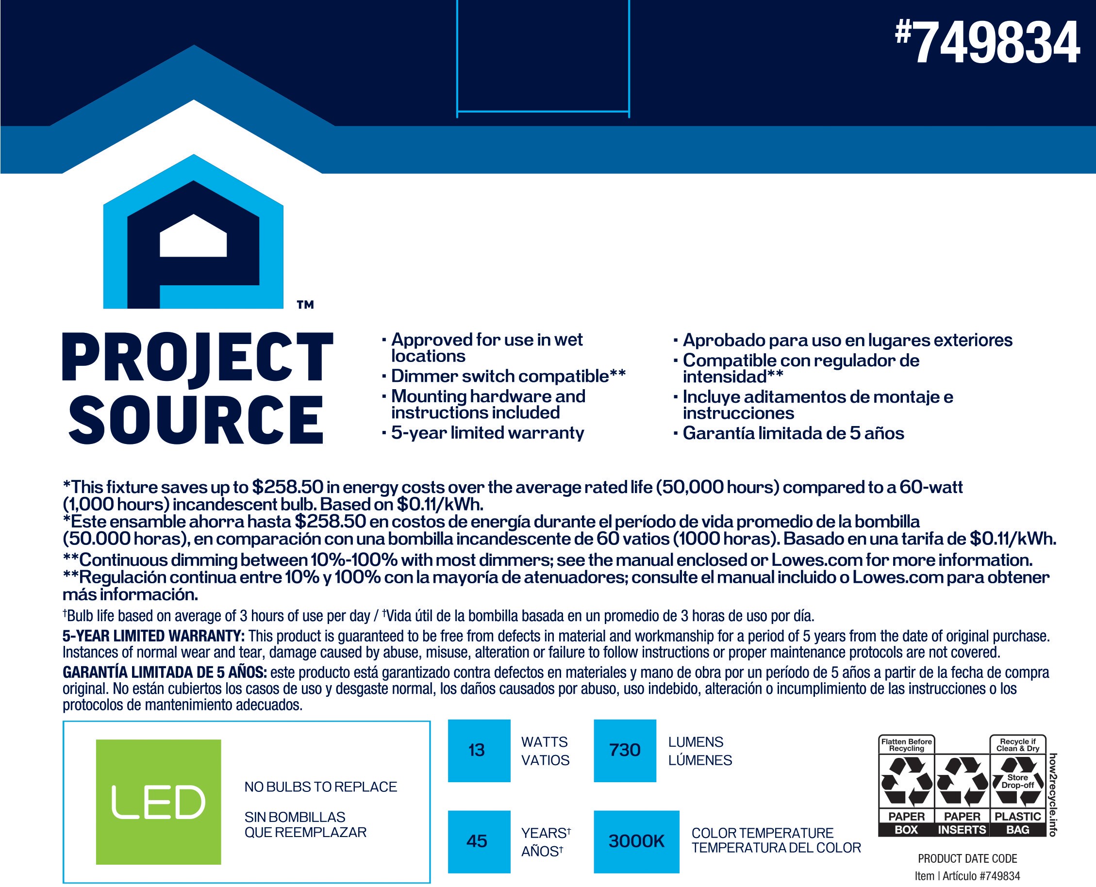 Project Source 1-Light 7.4-in Matte White LED Flush Mount Light (2-Pack ...