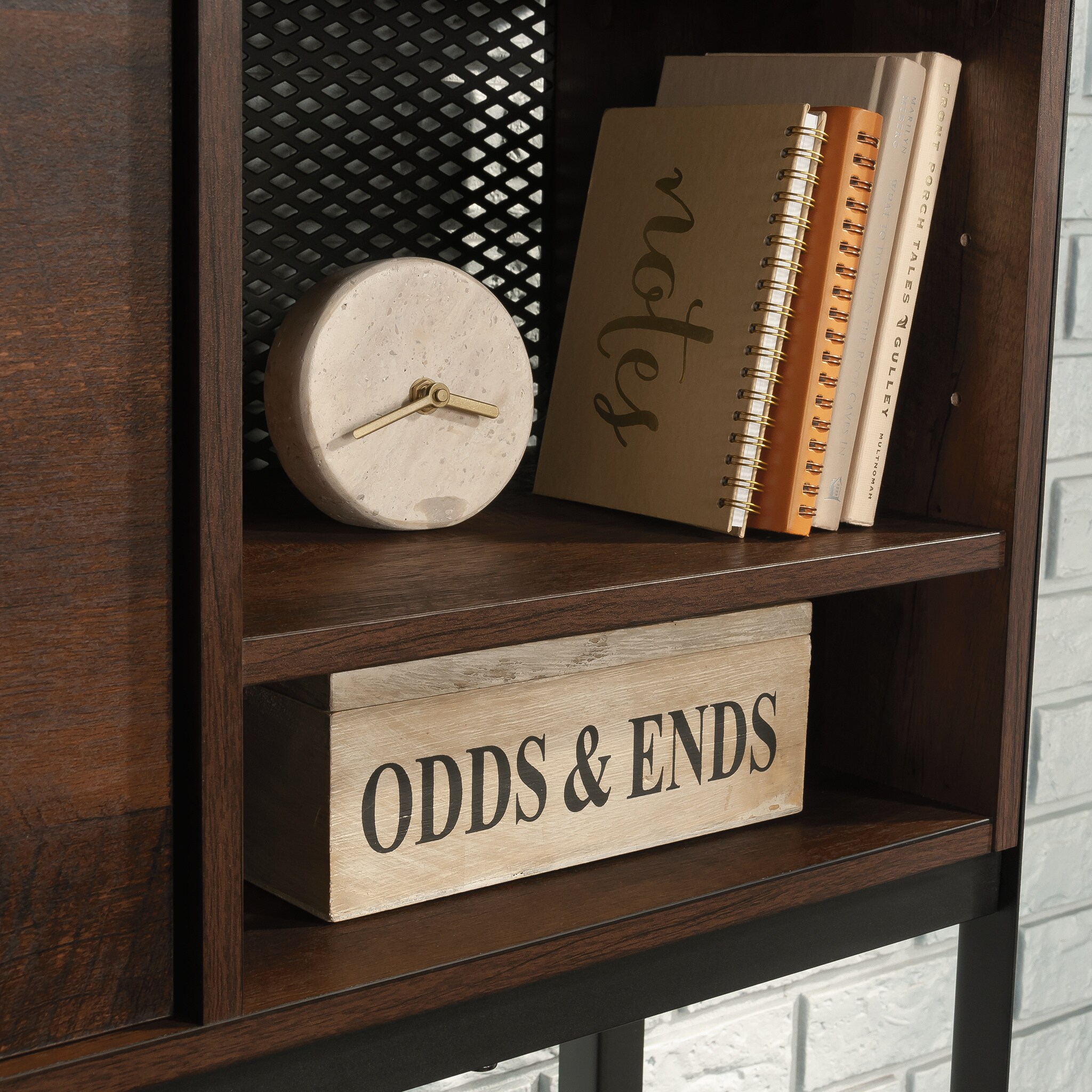 Blisstyle Hutch with Concealed Compartments Brown Finish Bookcase Book ...