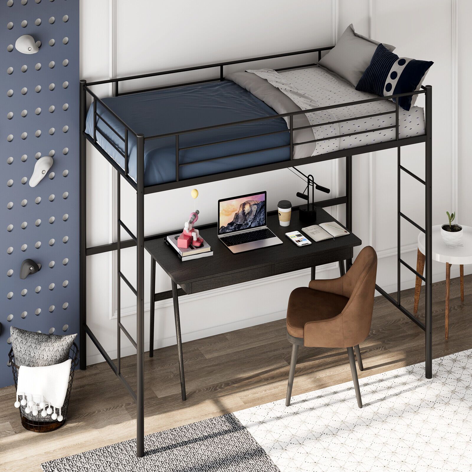 Slickblue Black Twin Loft Bunk Bed Frame with Steel Construction Full ...