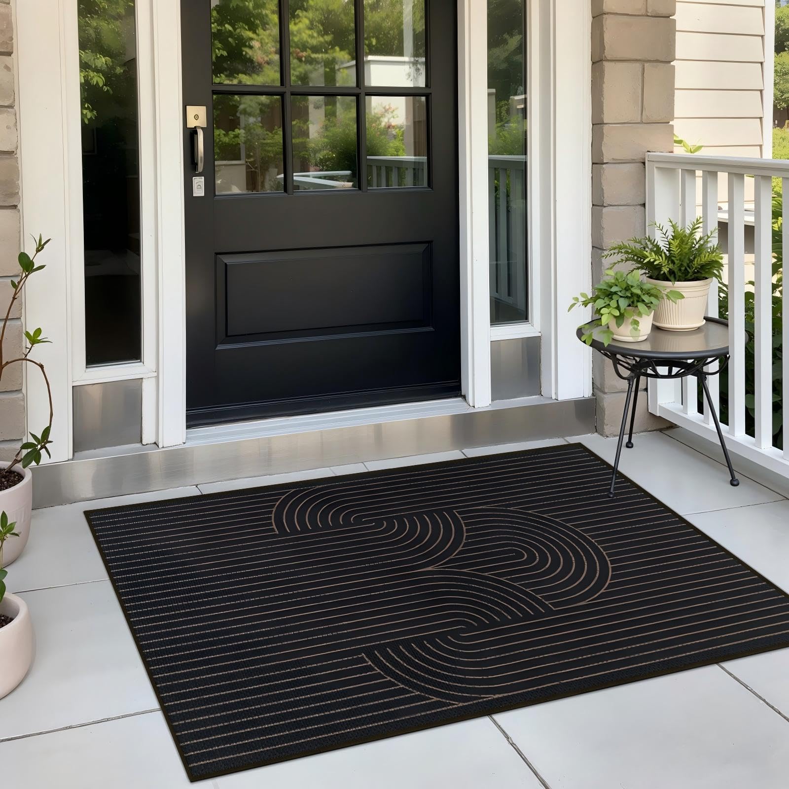 PIGFDK Black Semicircle 2x3ft Washable Non Slip Outdoor Indoor Rug ...