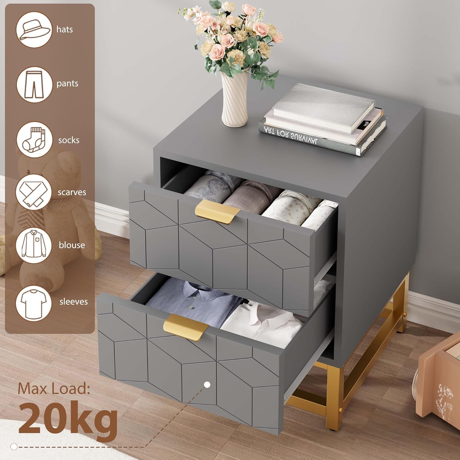 Garvee Grey 2 Drawer Dresser Small Dresser and Chest of Drawers Modern ...