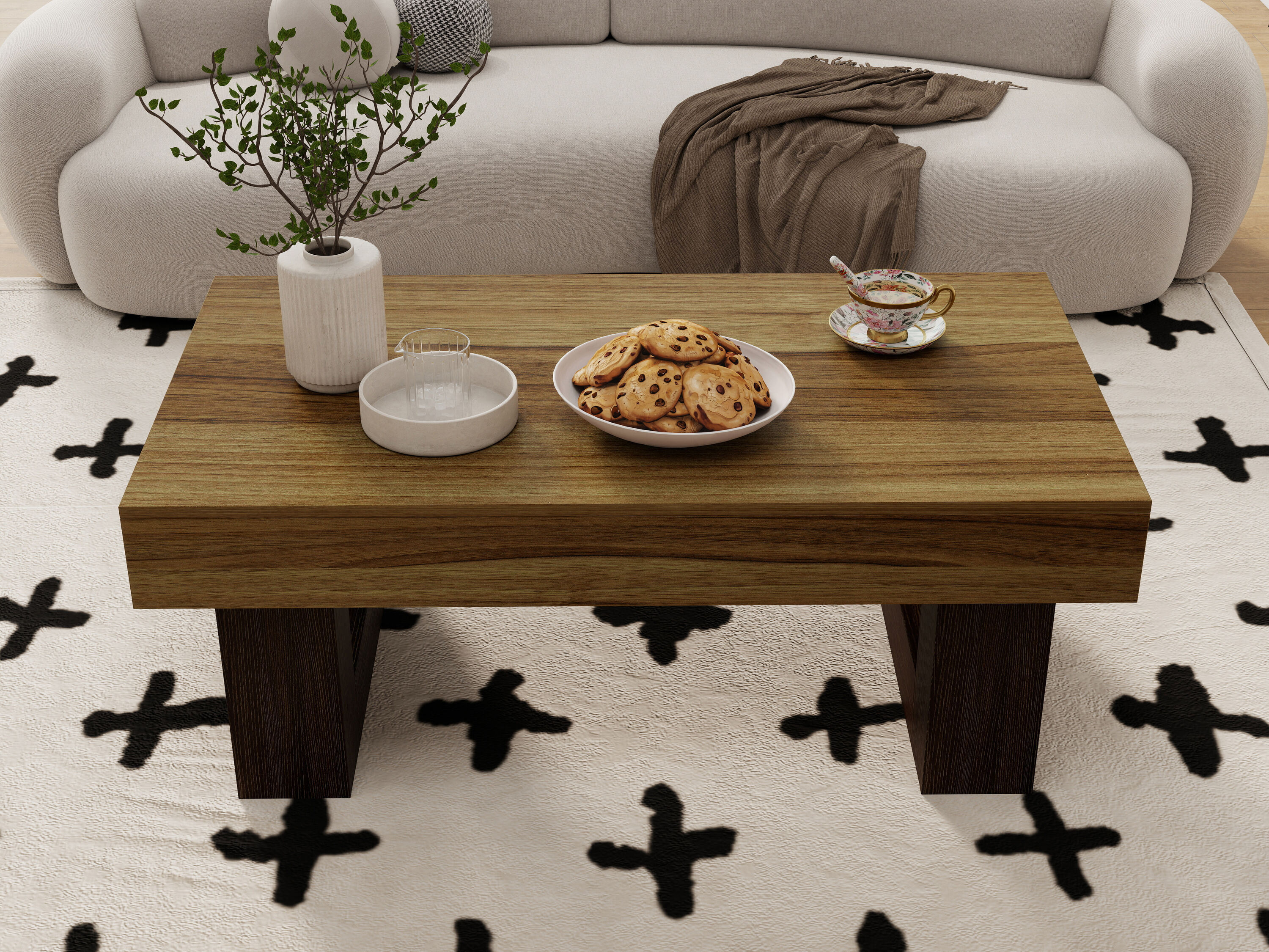 LOVMOR 42 Inch Wood Rectangular Coffee Table All MDF Farmhouse Accent ...