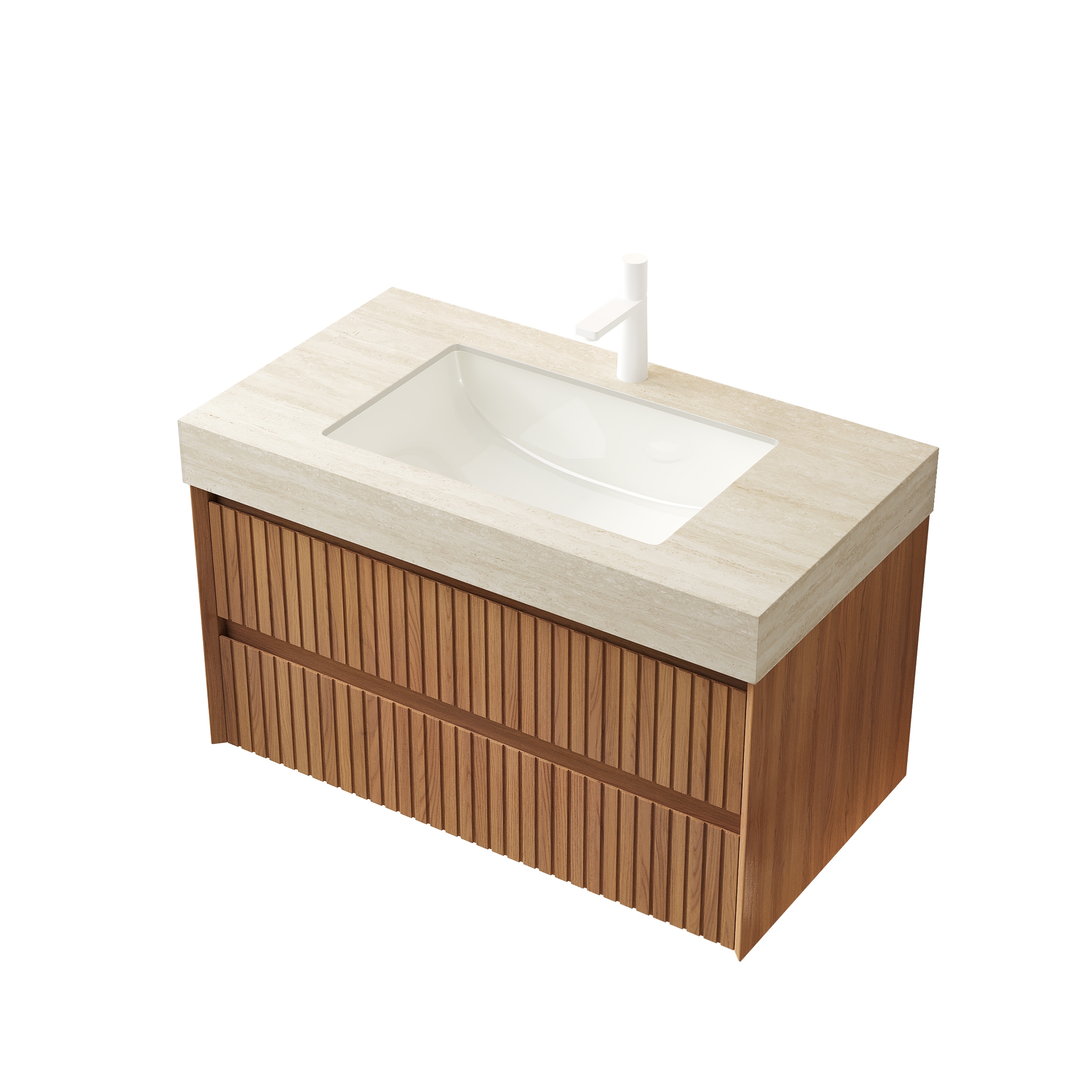 GDFStudio Tilley 36 in. Floating Striped Wood Storage Cabinet with 2 ...