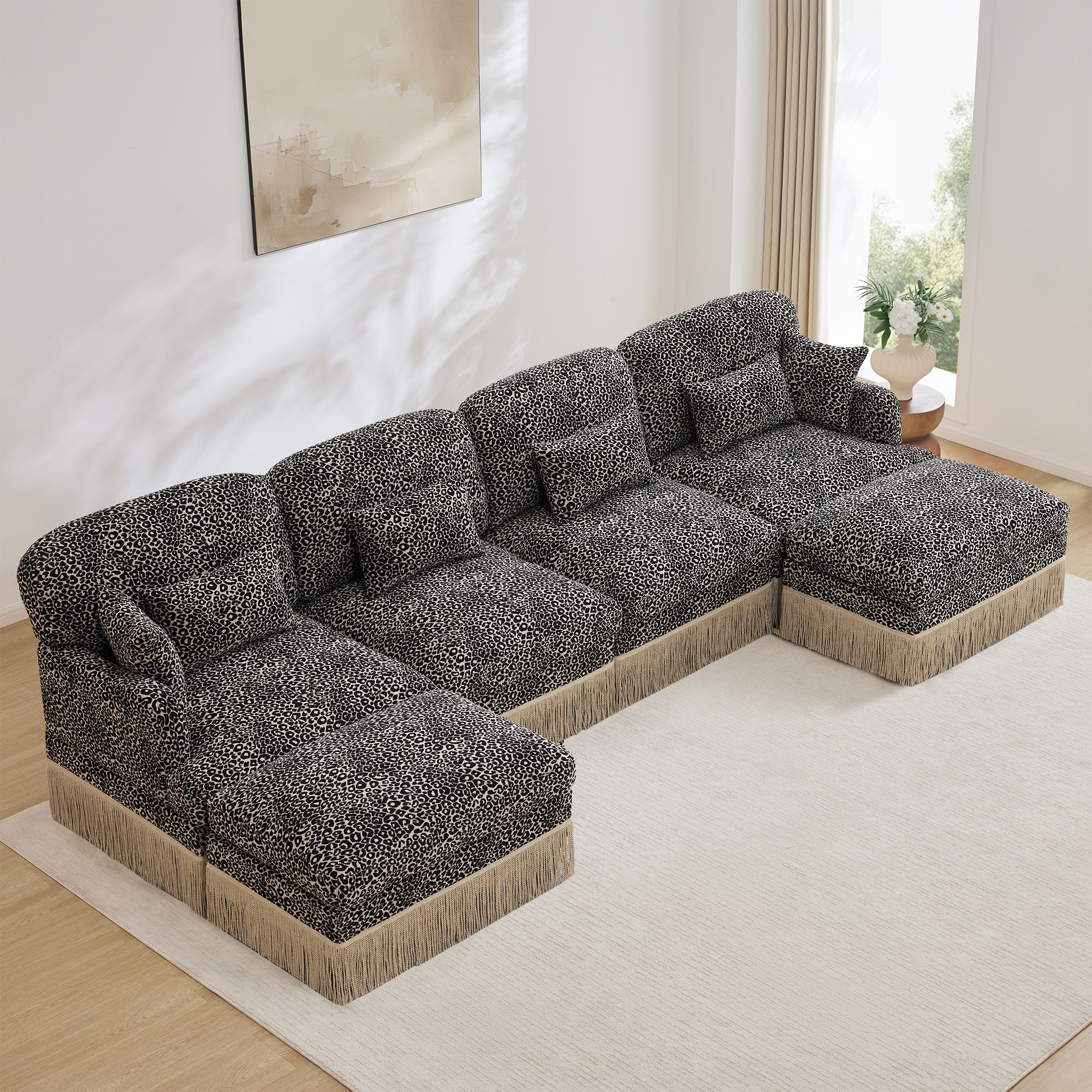 Homy Casa SEVIA 131-in W Modern Chenille U-Shaped Design 4-Seater ...