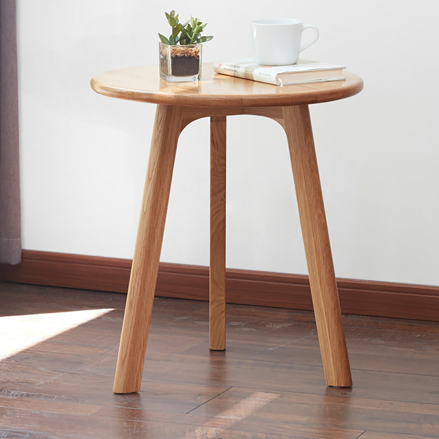 Streamdale Furniture Streamdale Small Oak Wood Round End Table for ...