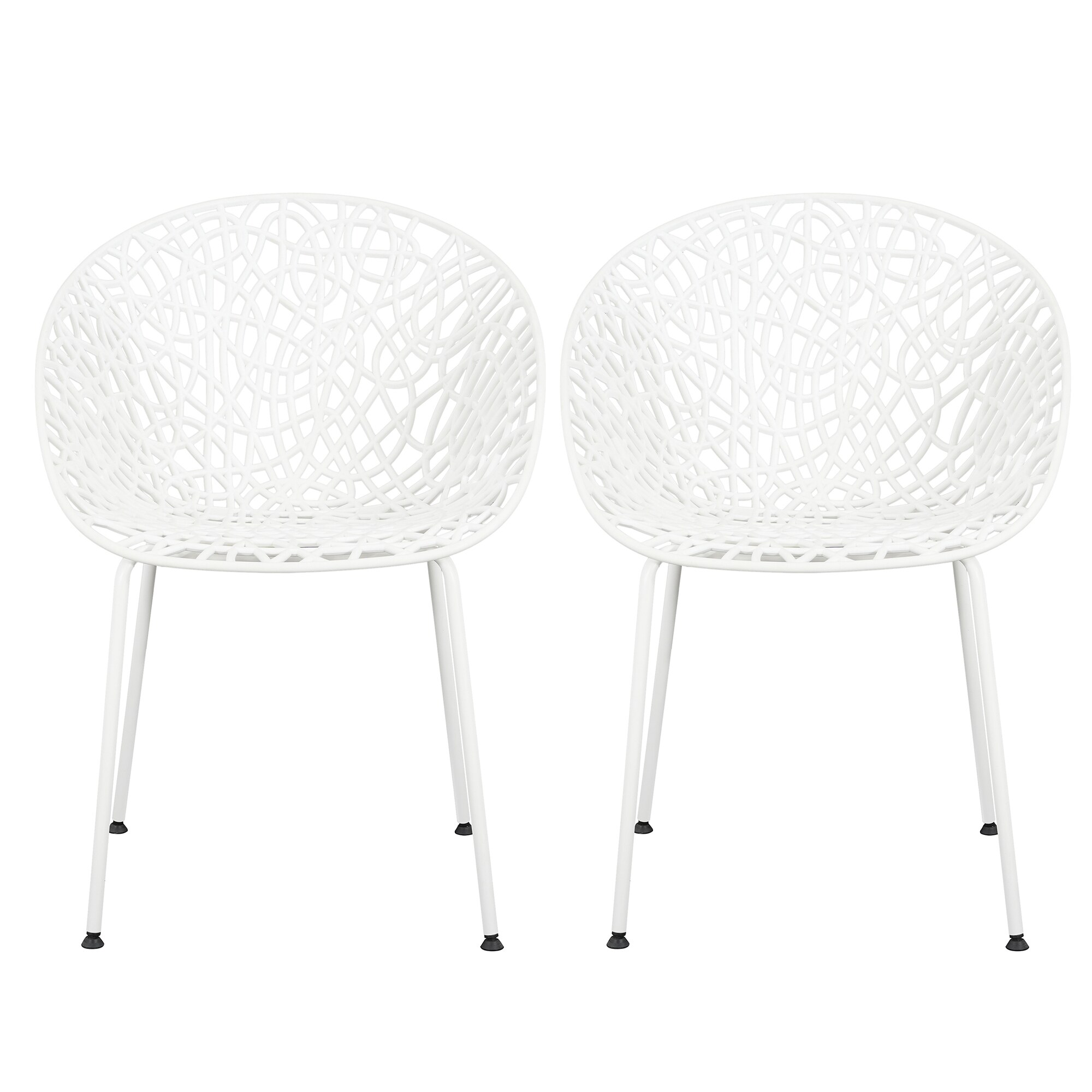 Bybafun Set of 2 Stackable White Iron Frame Stationary Dining Chair ...