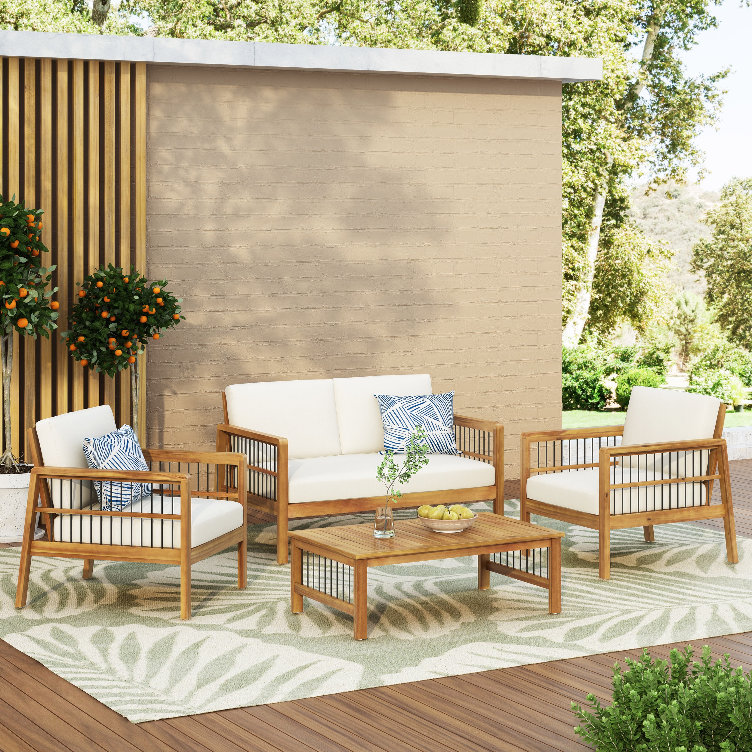 Christopher Knight Home Elias Outdoor Acacia Wood Outdoor Chat Set-Teak ...
