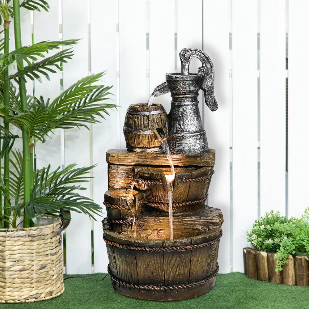 SunJet 25.5IN H Tonneau Shape Water Fountain Designed Faux Barrel 5 ...