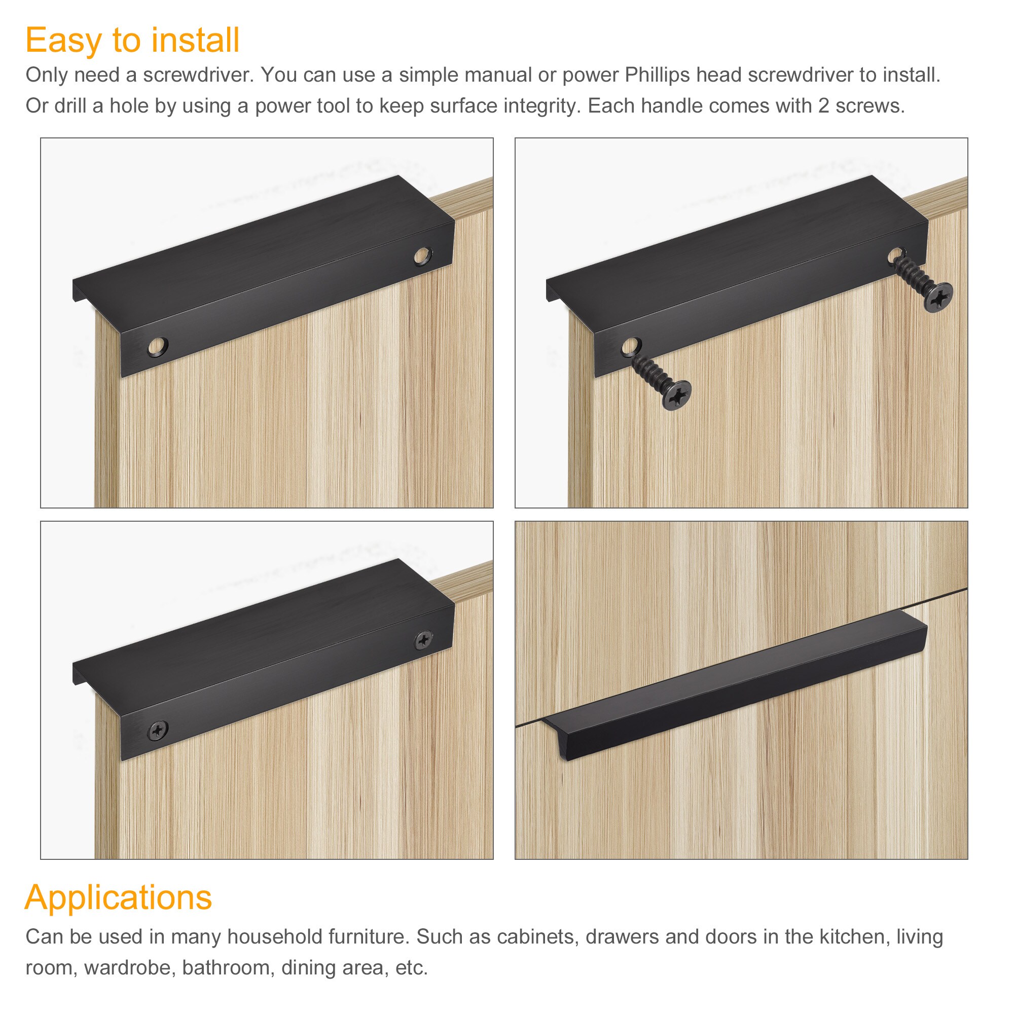 Unique Bargains Finger Edge Pull Handle 150mm/5.9 Inch Aluminum Alloy ...