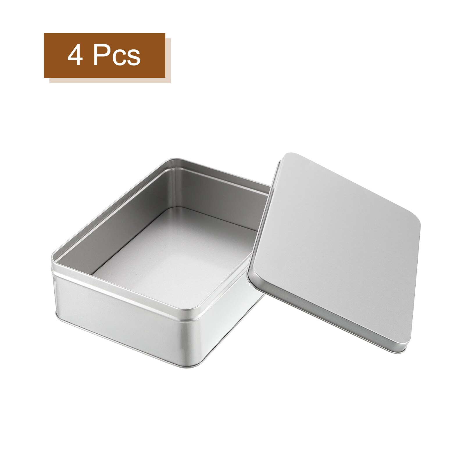 Unique Bargains Metal Tin Box Containers 4pcs 8.7x6.3x2.6 Inch Silver ...