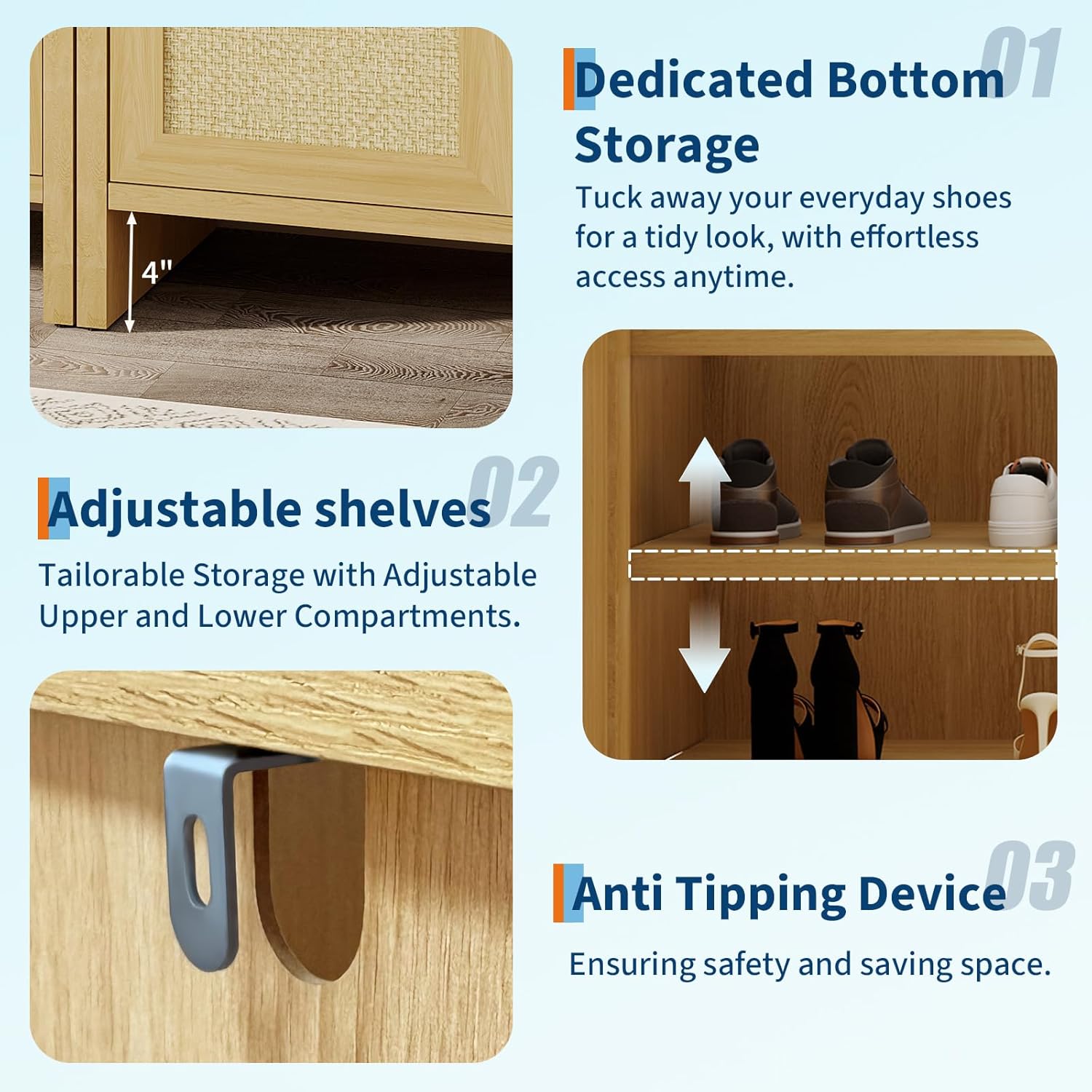Garvee Rattan Shoe Storage Cabinet Farmhouse Freestanding Shoe Rack ...