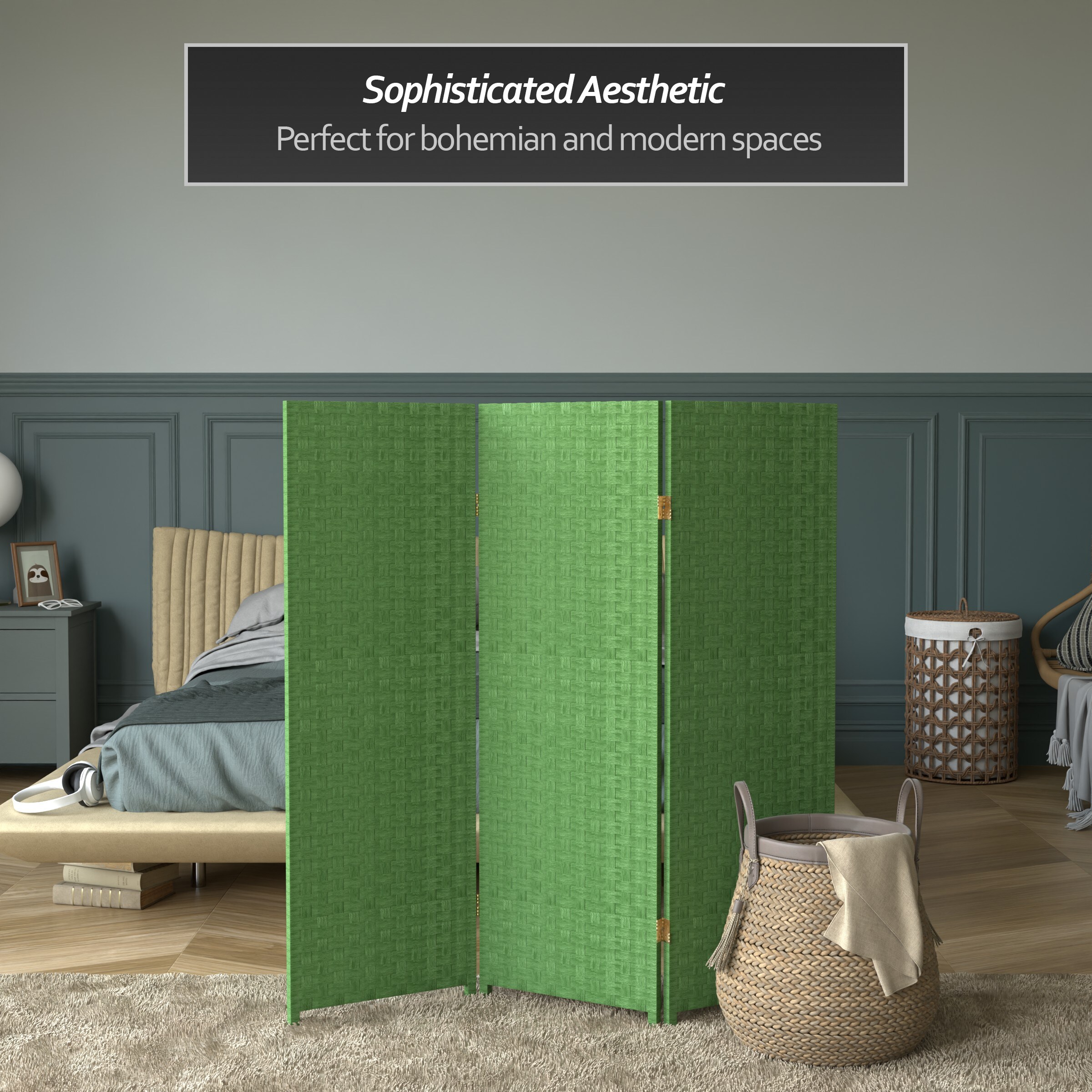 Red Lantern 3-Panel Light Green Cellulose Fiber Folding Transitional ...