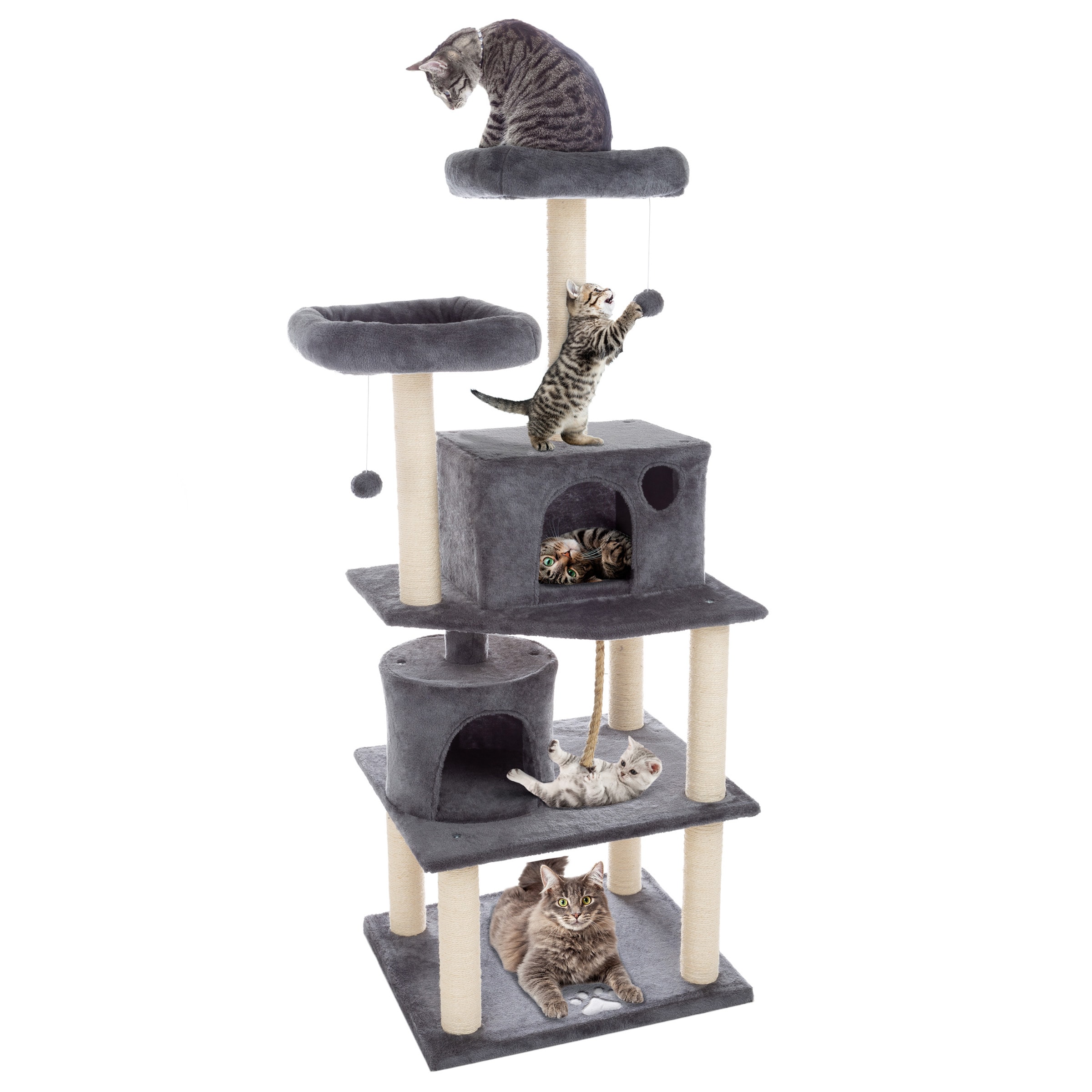 PETMAKER 5-Tier Cat Tree with Scratch Posts Perches Huts and More (Gray ...