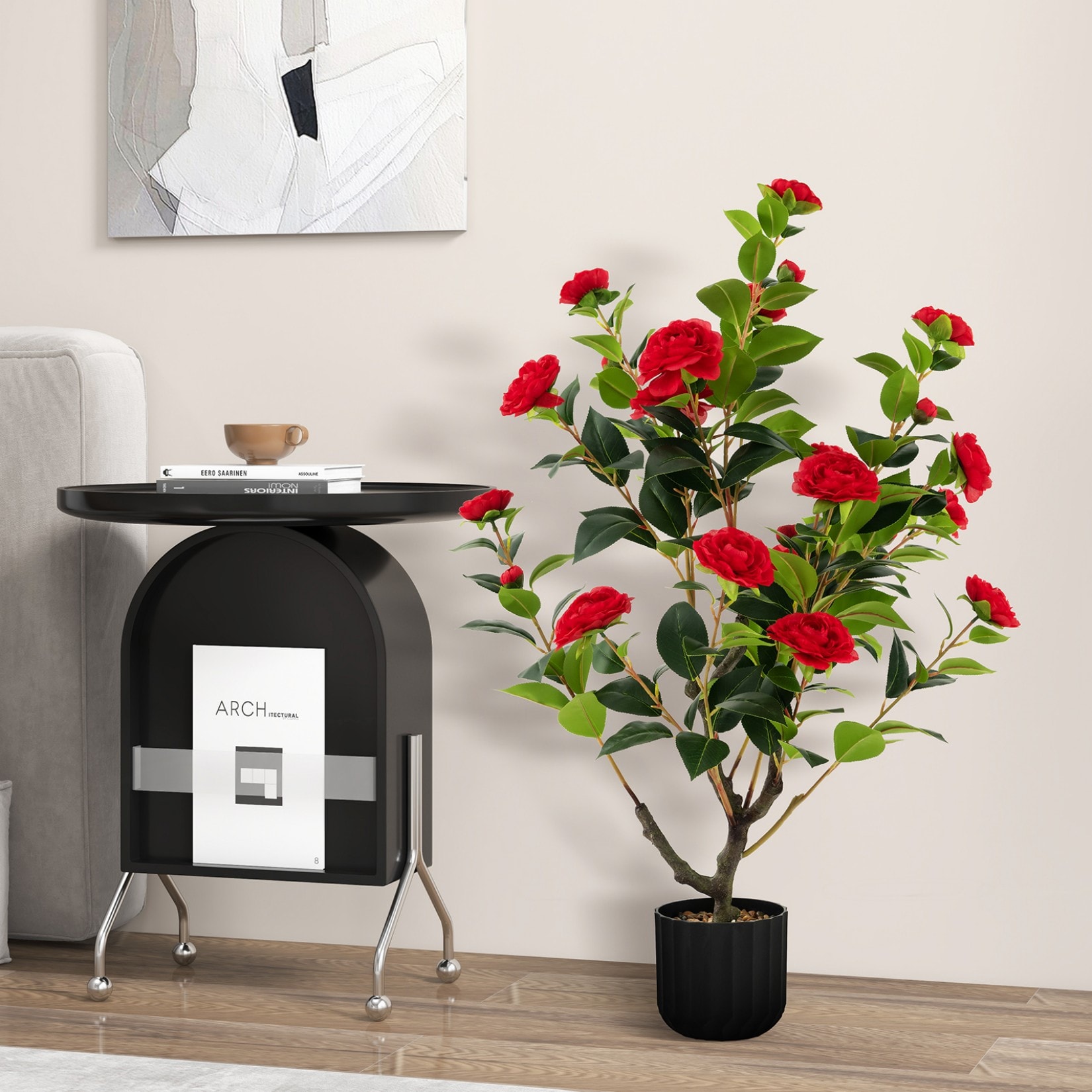 Iseryn 38-in Green+Red Indoor/Outdoor Floor Camellia Artificial Tree in ...