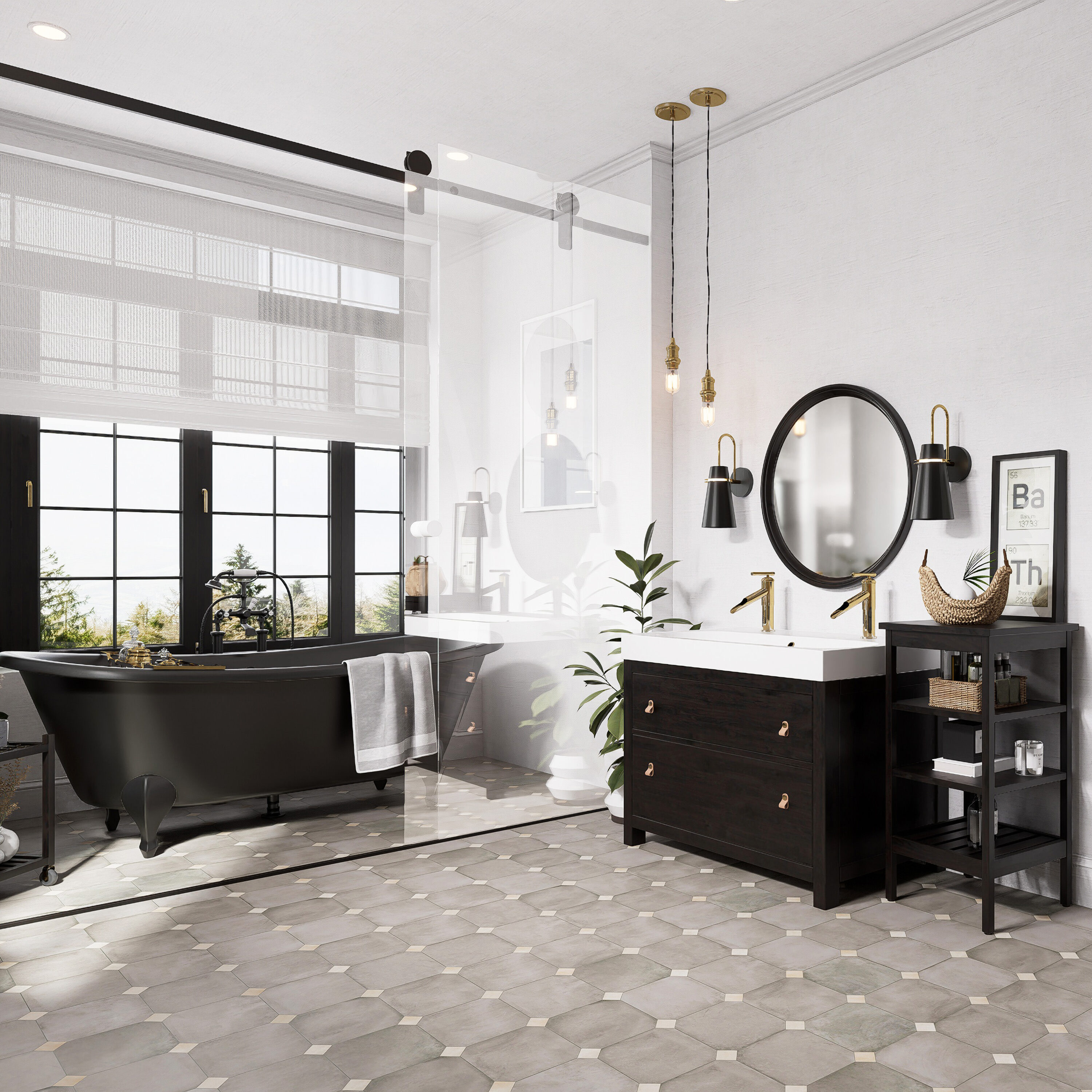 Affinity Tile Laverton Octagon Grafito with Taco Arena 8-in x 8-in ...
