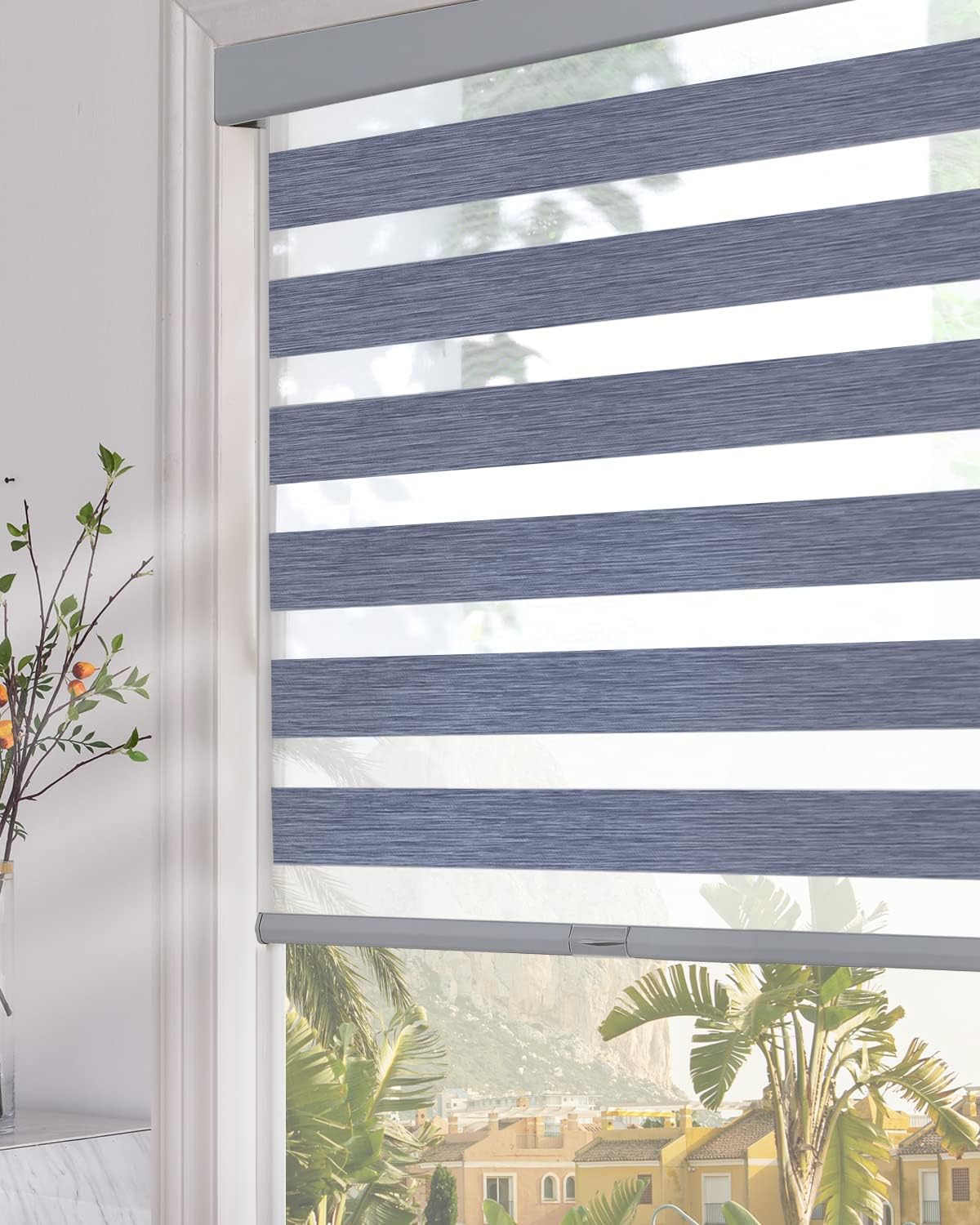 Persilux Cordless Zebra Blinds for Windows 24 W x 72 H Dark Grey with ...