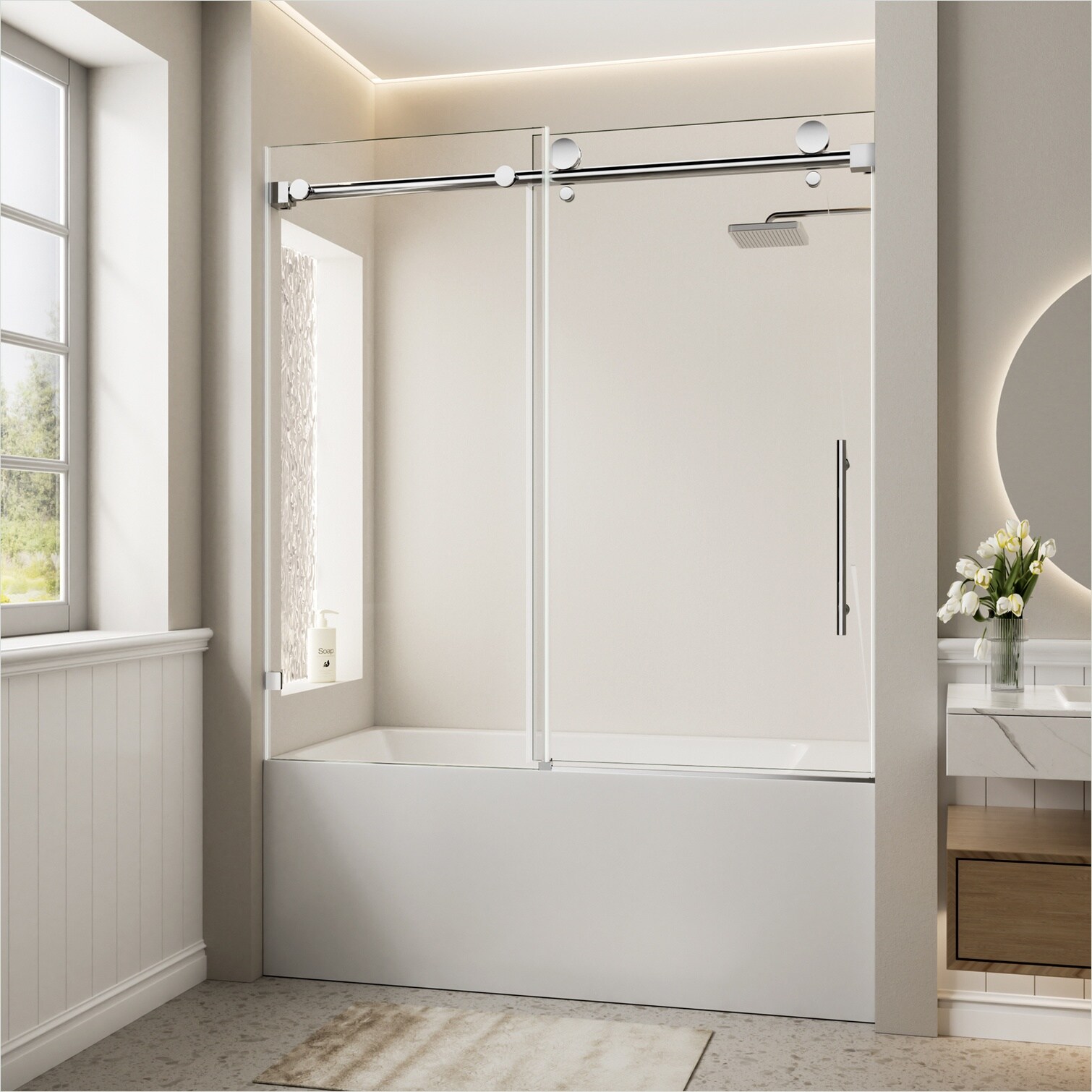 chillscreamni Sliding Shower Door with Cool Silver Frame 56-60 inch ...