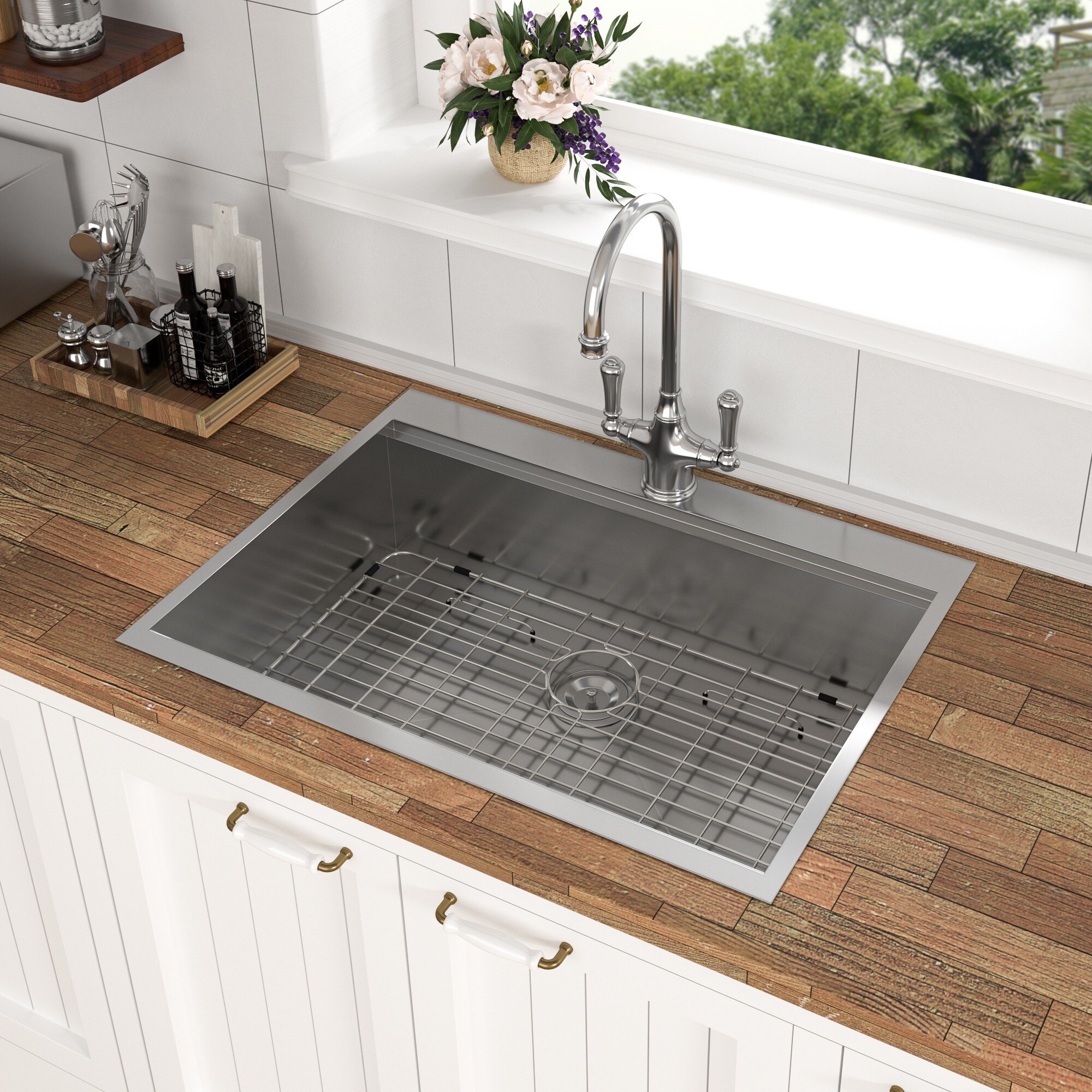 LIVACA 30 inch Brushed Nickel Stainless Steel Drop In Kitchen Sink with ...