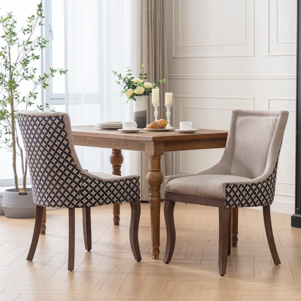 Maison Boucle Set of 2 Beige Patterned Upholstered Dining Chairs with ...