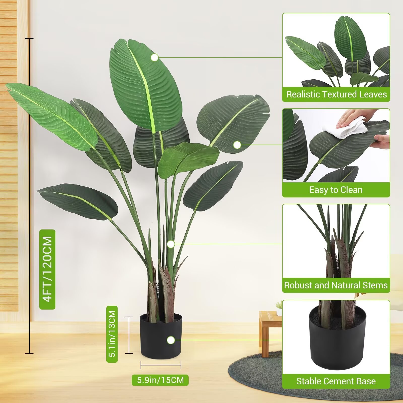 Der Rose 2pcs 4FT Artificial Palm Tree Bird of Paradise Artificial ...