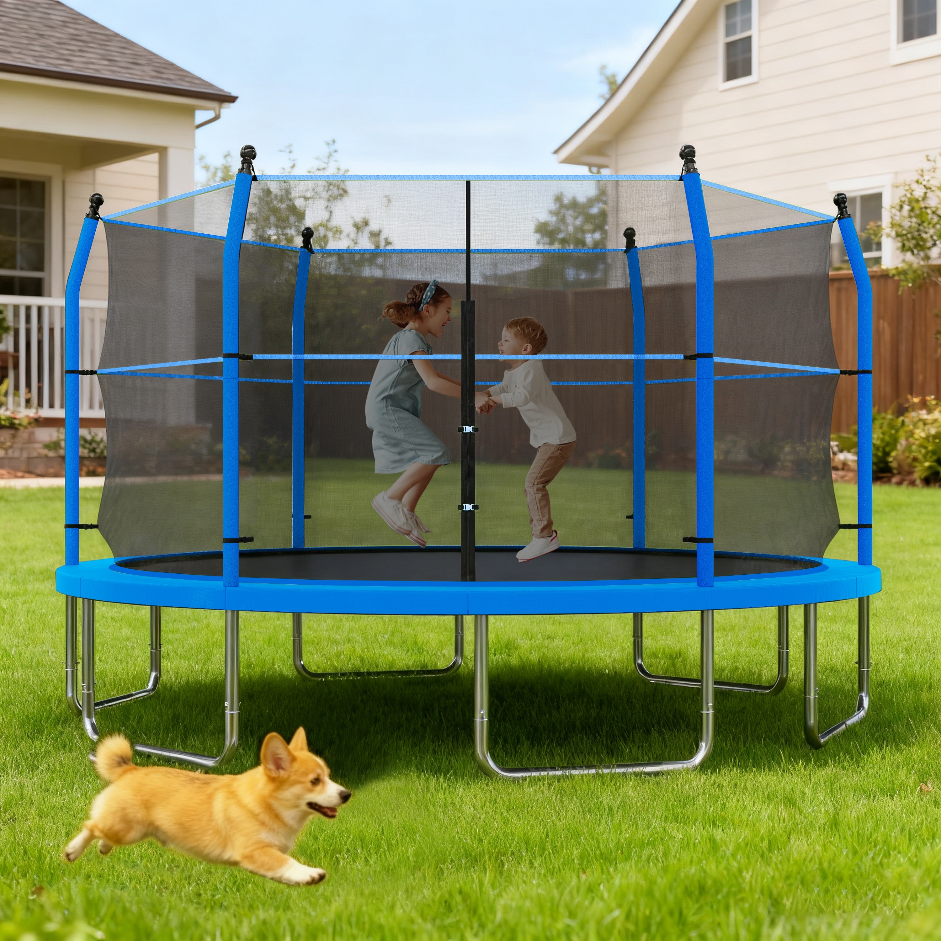 Anysun 14FT Trampoline Black Green with Ladder and Safety Enclosure Net ...