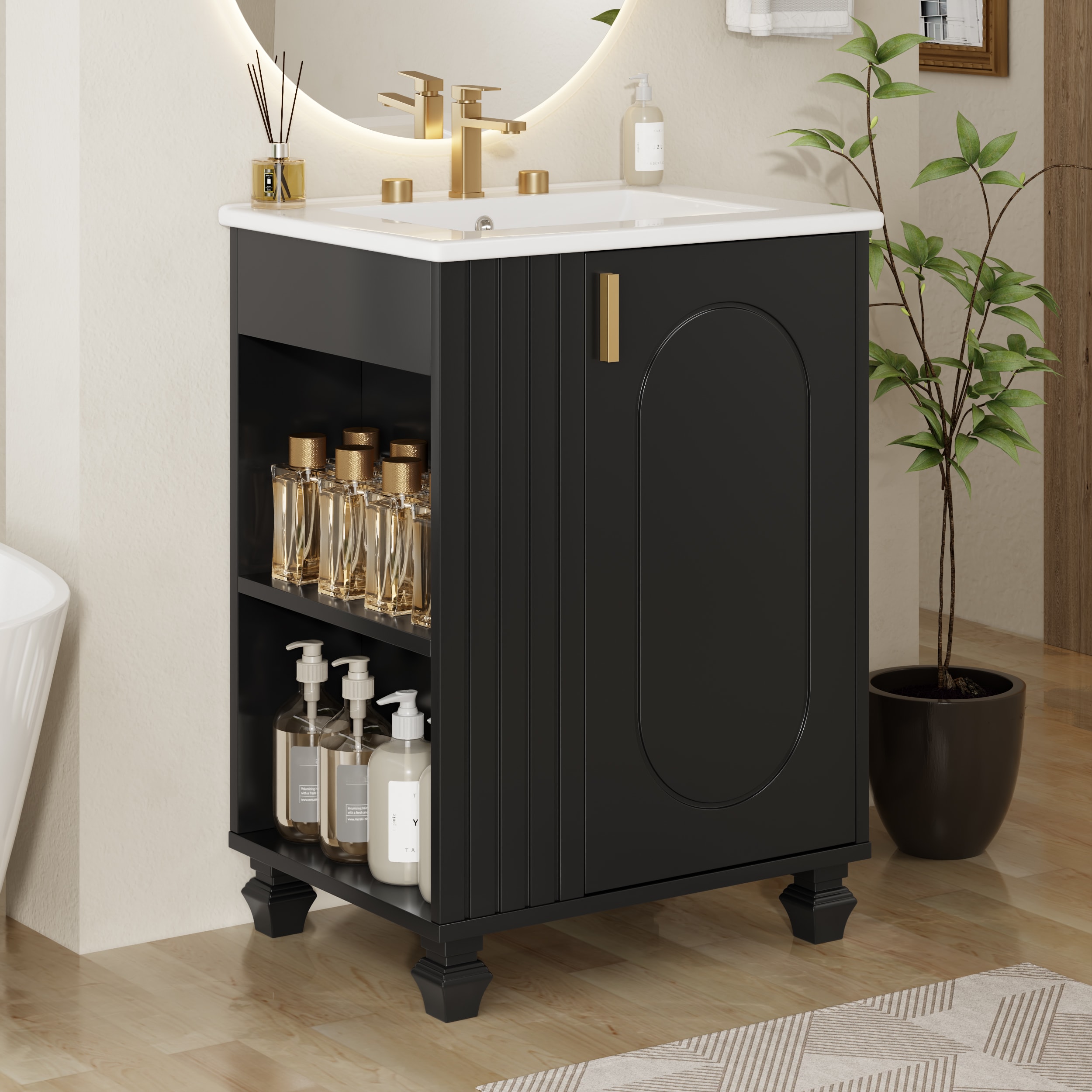 Tatayosi 24inch Black Bathroom Vanity with Sink Bathroom Cabinet with ...