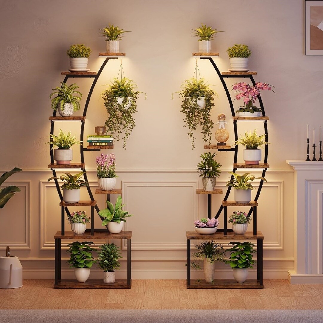Garvee 2 Pack Grow Light Plant Stands 9 Tier 62 Inch Half Moon Metal ...