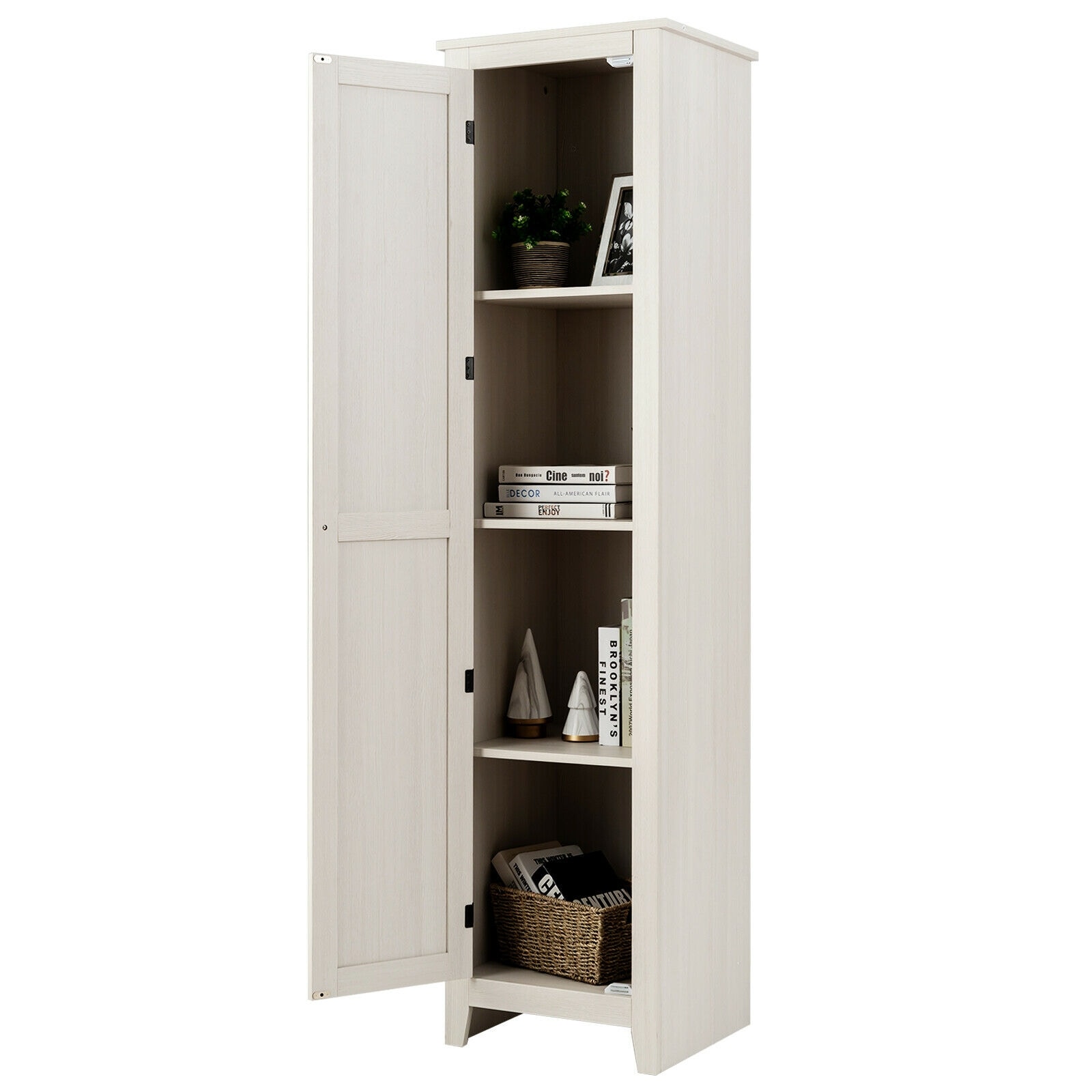 Volenca Tall Slim Linen Tower Bathroom Storage Floor Cabinet with 4 ...