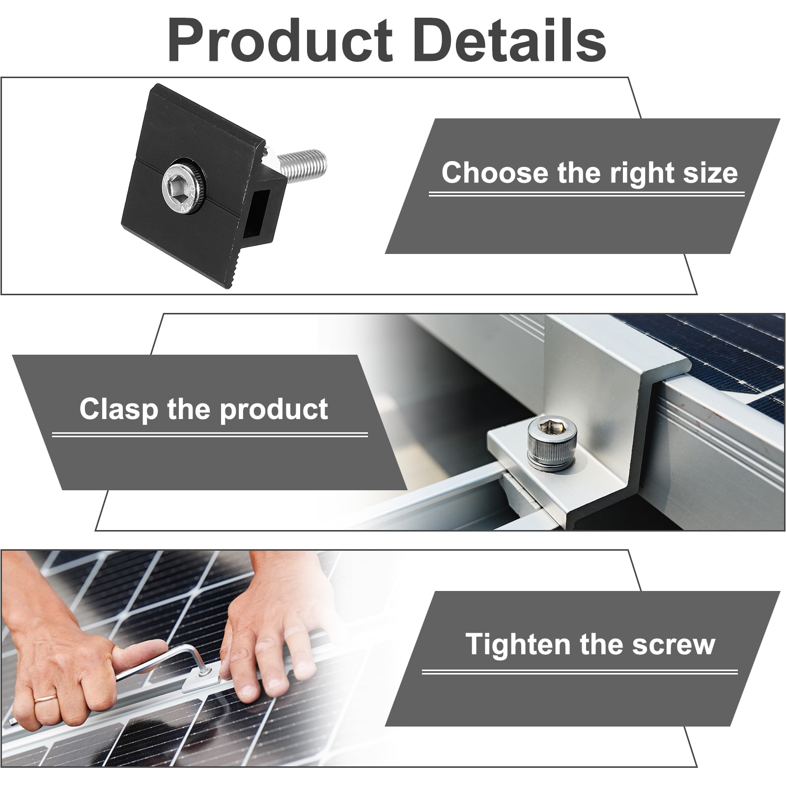 Unique Bargains Adjustable Solar End Clamp Solar Panel Mount Bracket ...