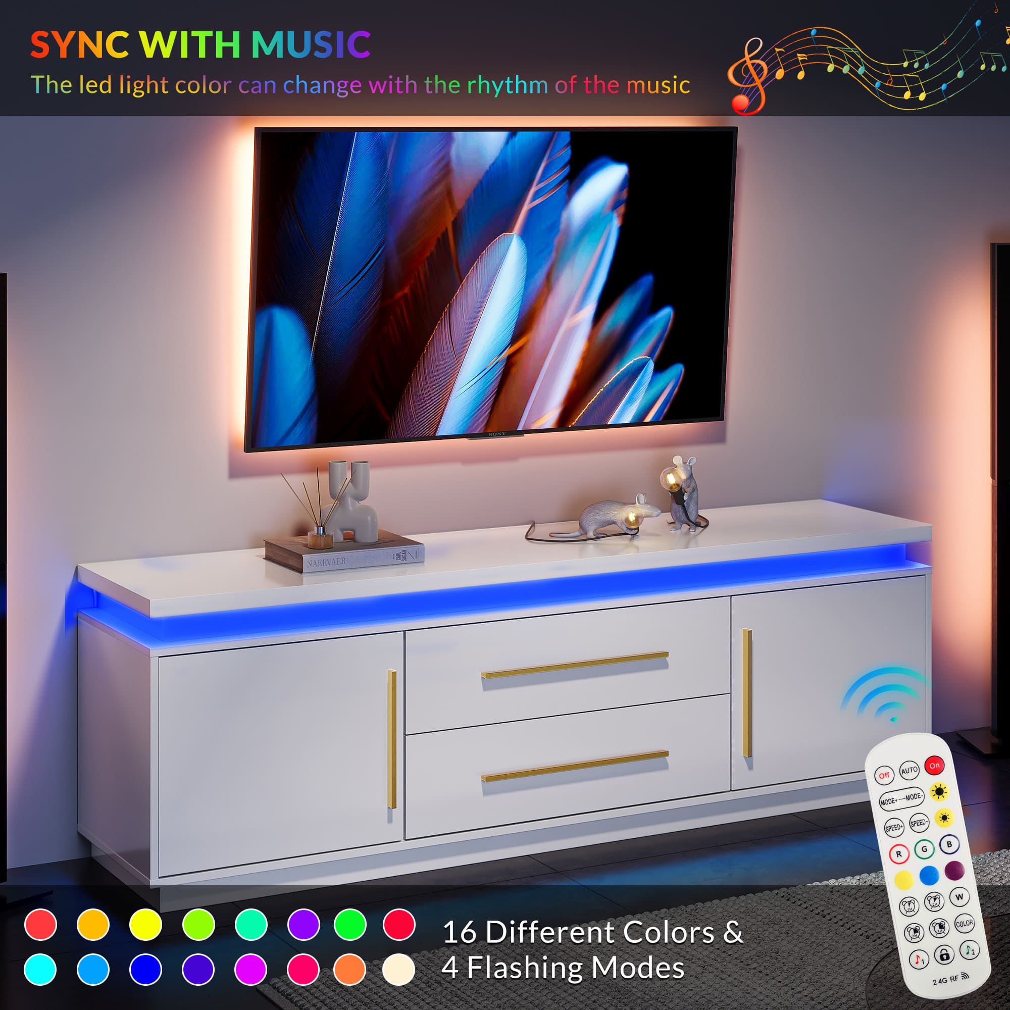Belleze 67 inch TV Stand for TV up to 75 inch Modern Entertainment ...