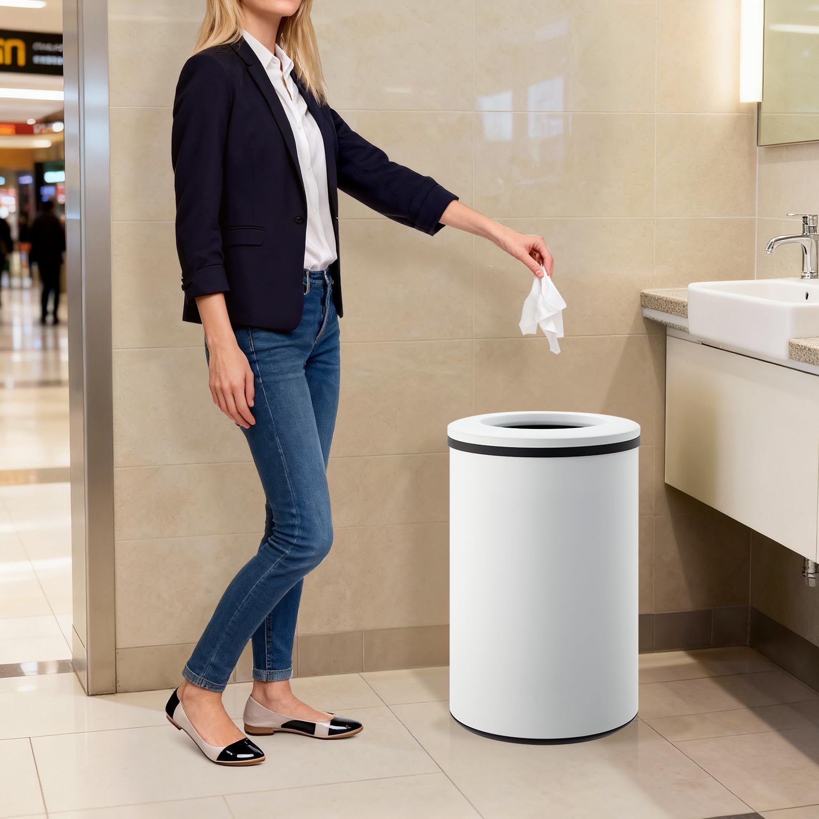 GarveeLife 40L Round Garbage Bin Commercial 10 Gal Open Top Stainless ...