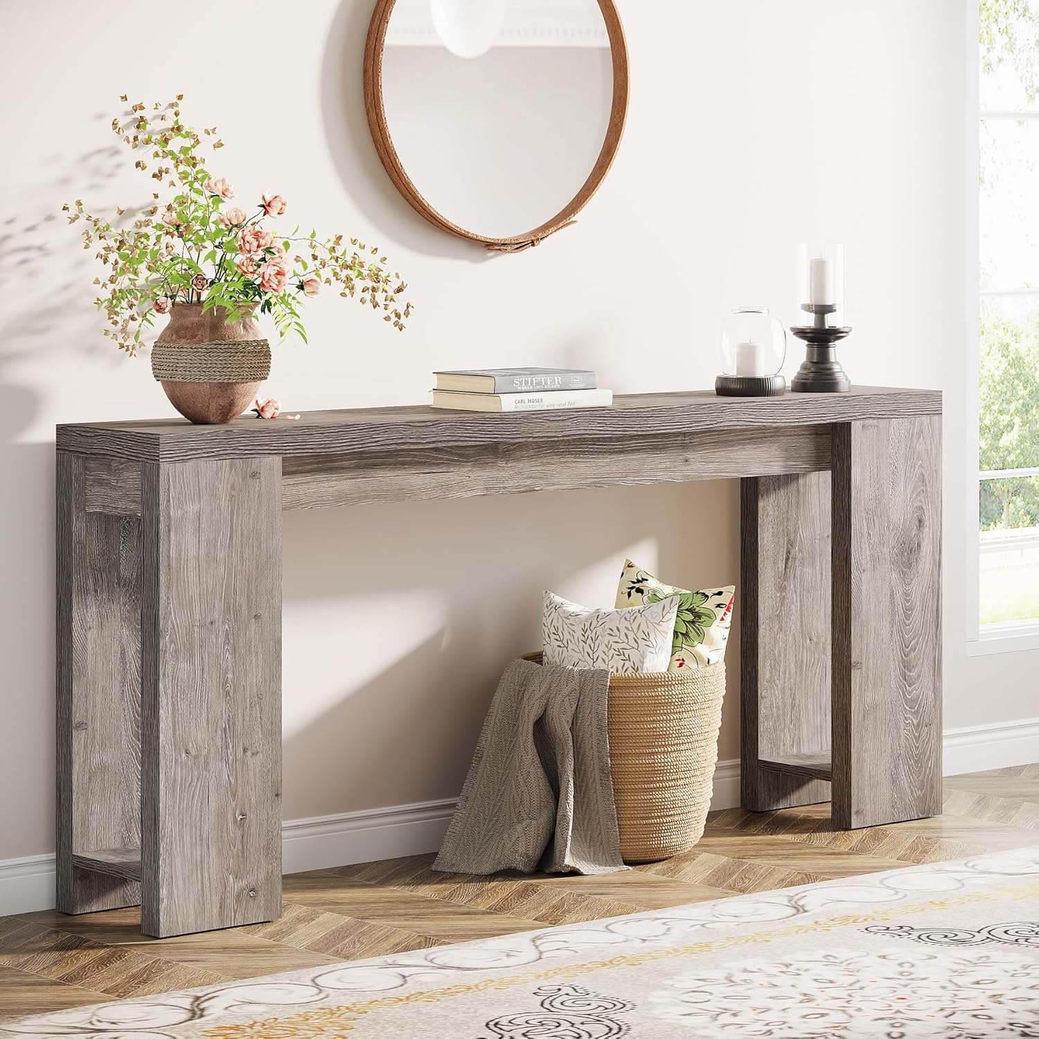 Tinyhomie 70.9in Extra Long Farmhouse Console Table Narrow Wood Sofa ...