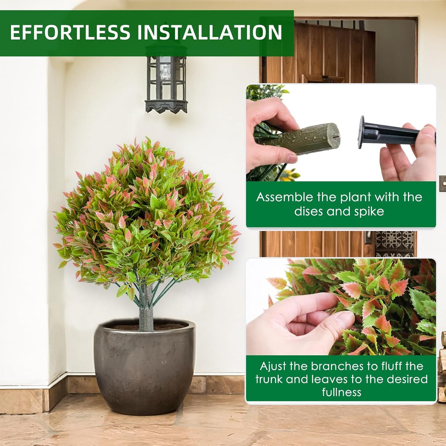 GarveeLife 23in artificial greenery tree with ground spike outdoor ...