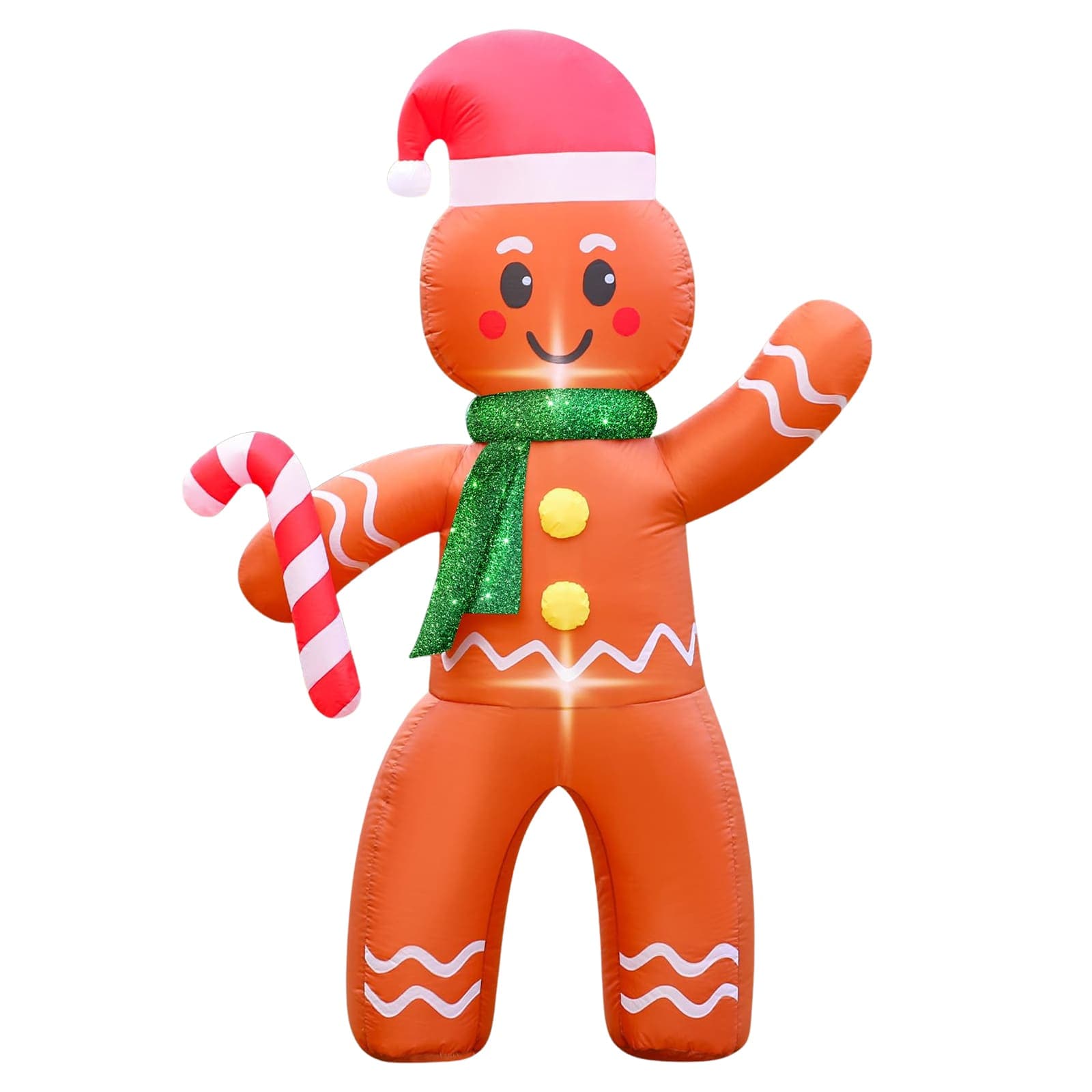 Etokfoks 6 Foot Inflatable Gingerbread Man with Candy Cane Built In LED ...