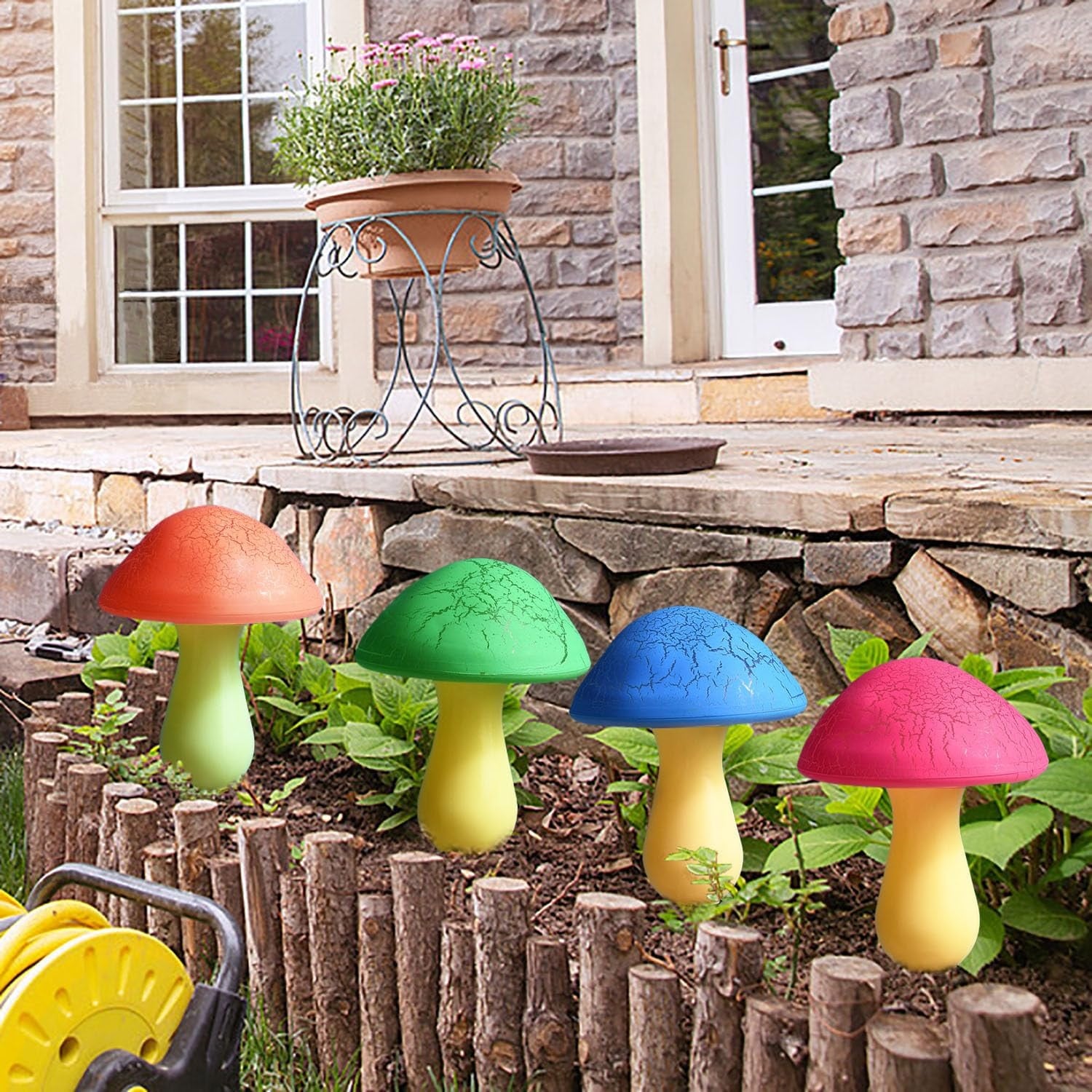 AOIZGMY Solar Garden Decor Lights 8 pcs Crack Mushroom Outdoor Stake ...
