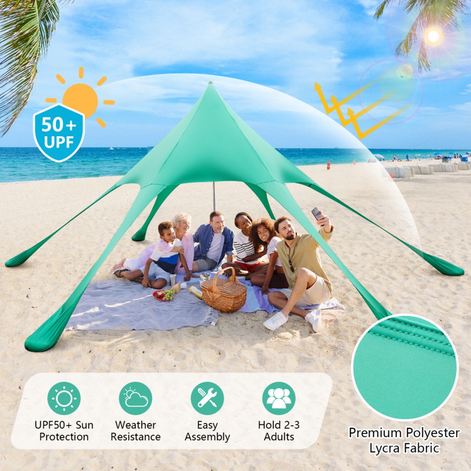 SUGIFT 20-ft x 20-ft Lycra Beach Canopy Tent with UPF 50+ Sun ...