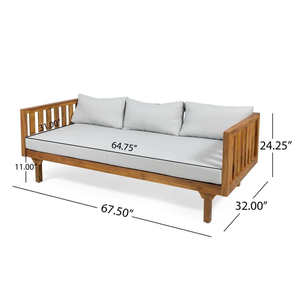 Coolbibila 2-Piece Modern Gray Acacia Wood Patio Daybed and Table Set ...