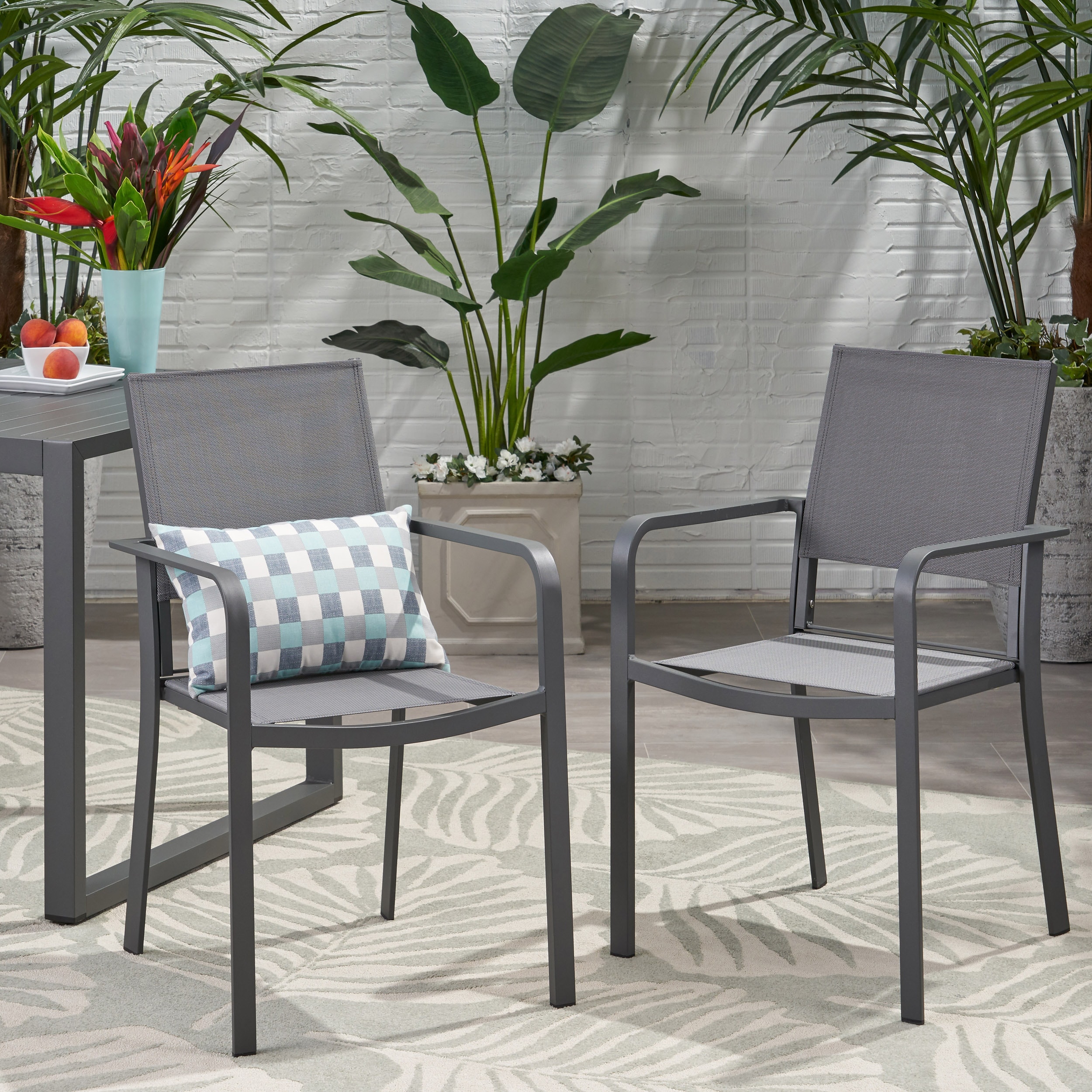 Forclover Patio Chairs Set of 2 Gray Aluminum Frame Stationary Dining ...