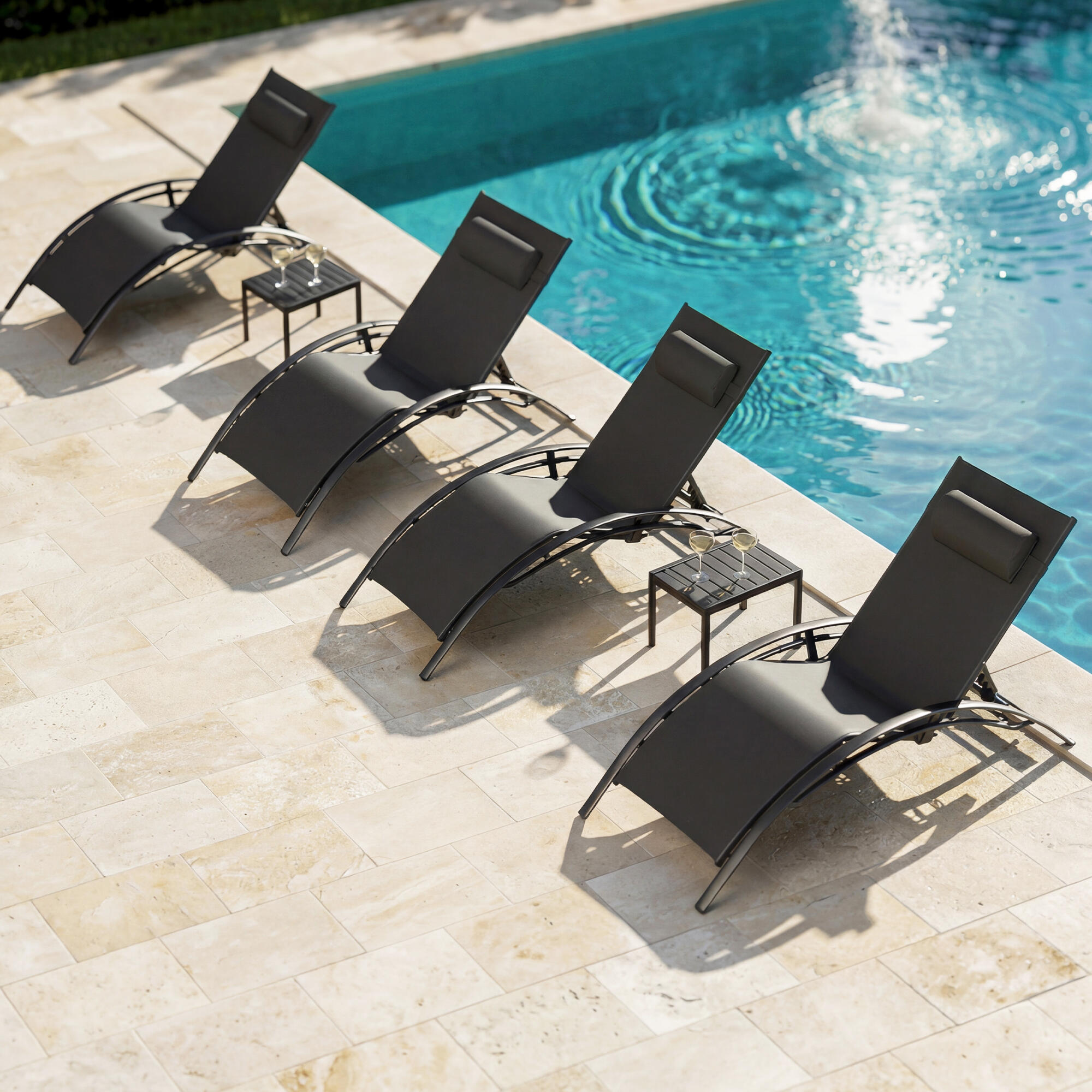 PURPLE LEAF Patio chairs Stackable Pool Adjustable Recliner With Table ...