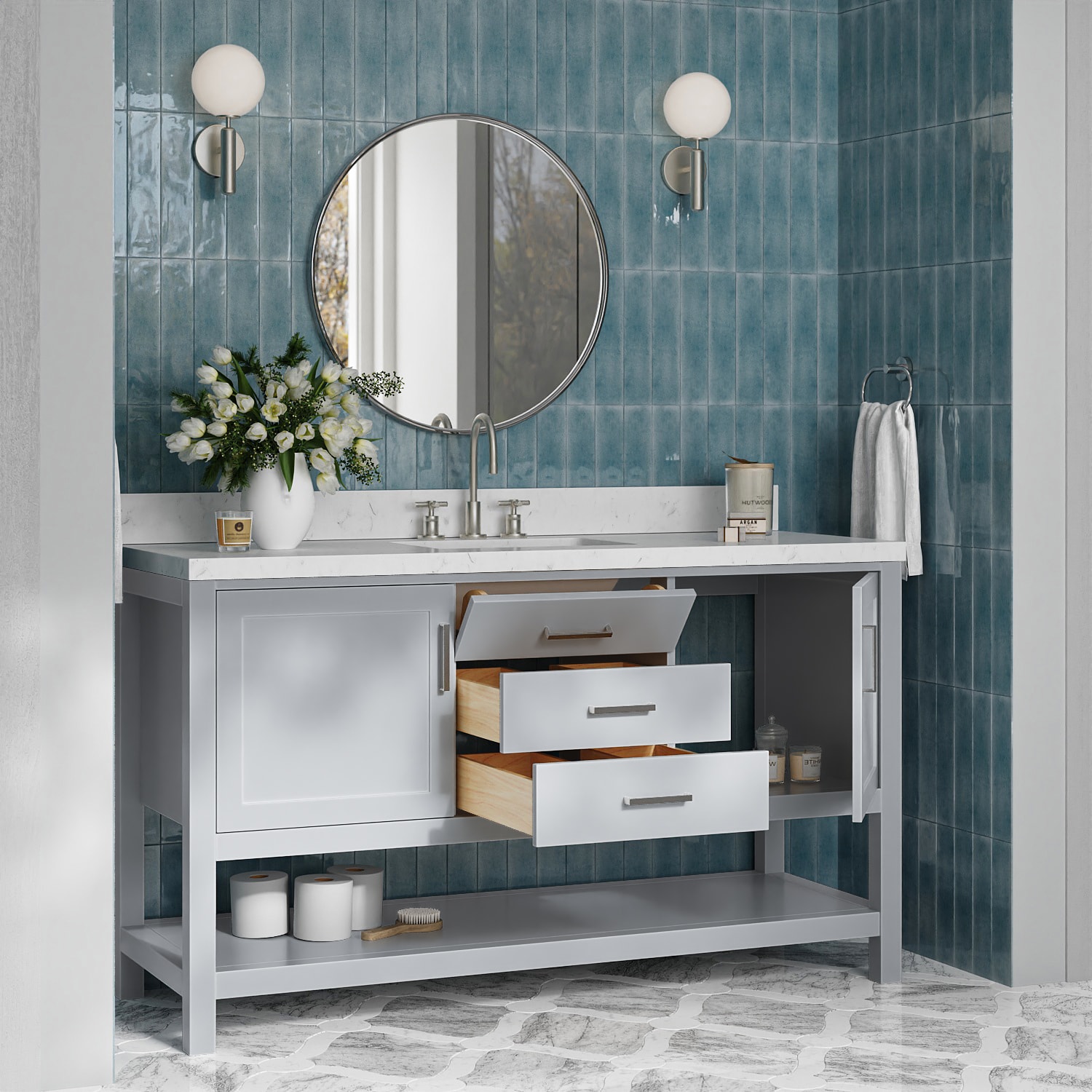 ARIEL Bayhill 60.25-in Gray Undermount Single Sink Bathroom Vanity with ...