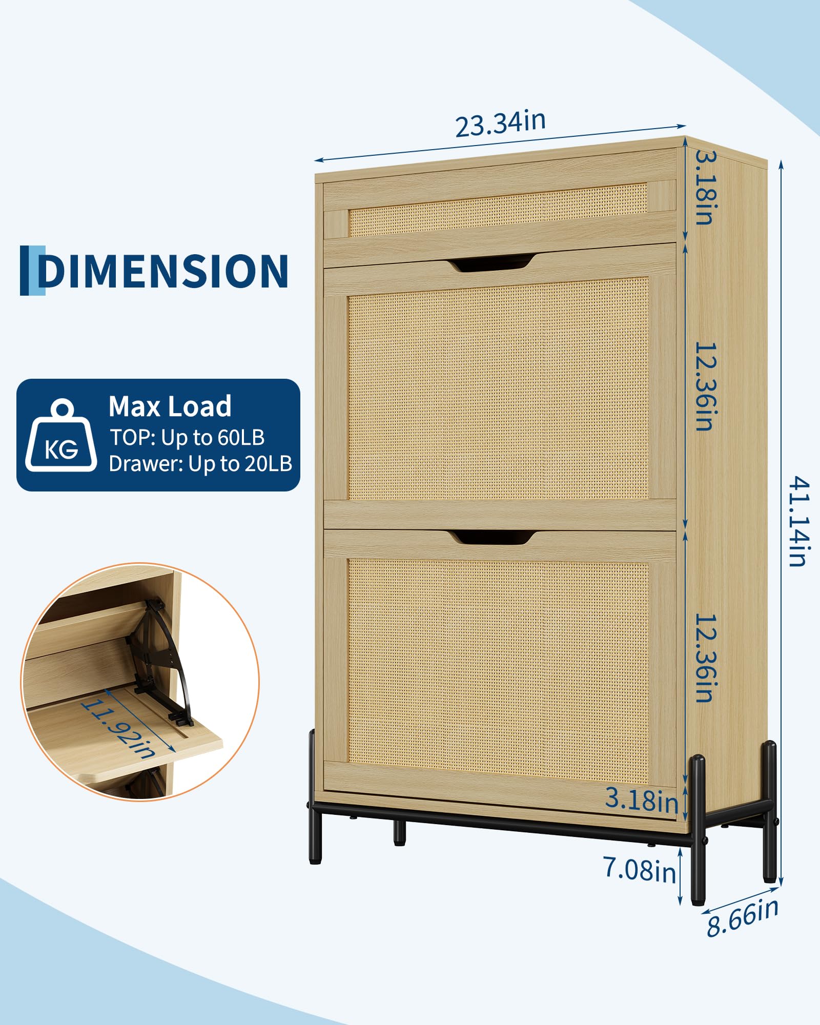 Garvee Slim Wooden Entryway Shoe Cabinet with 2 Flip Drawers and 1 ...