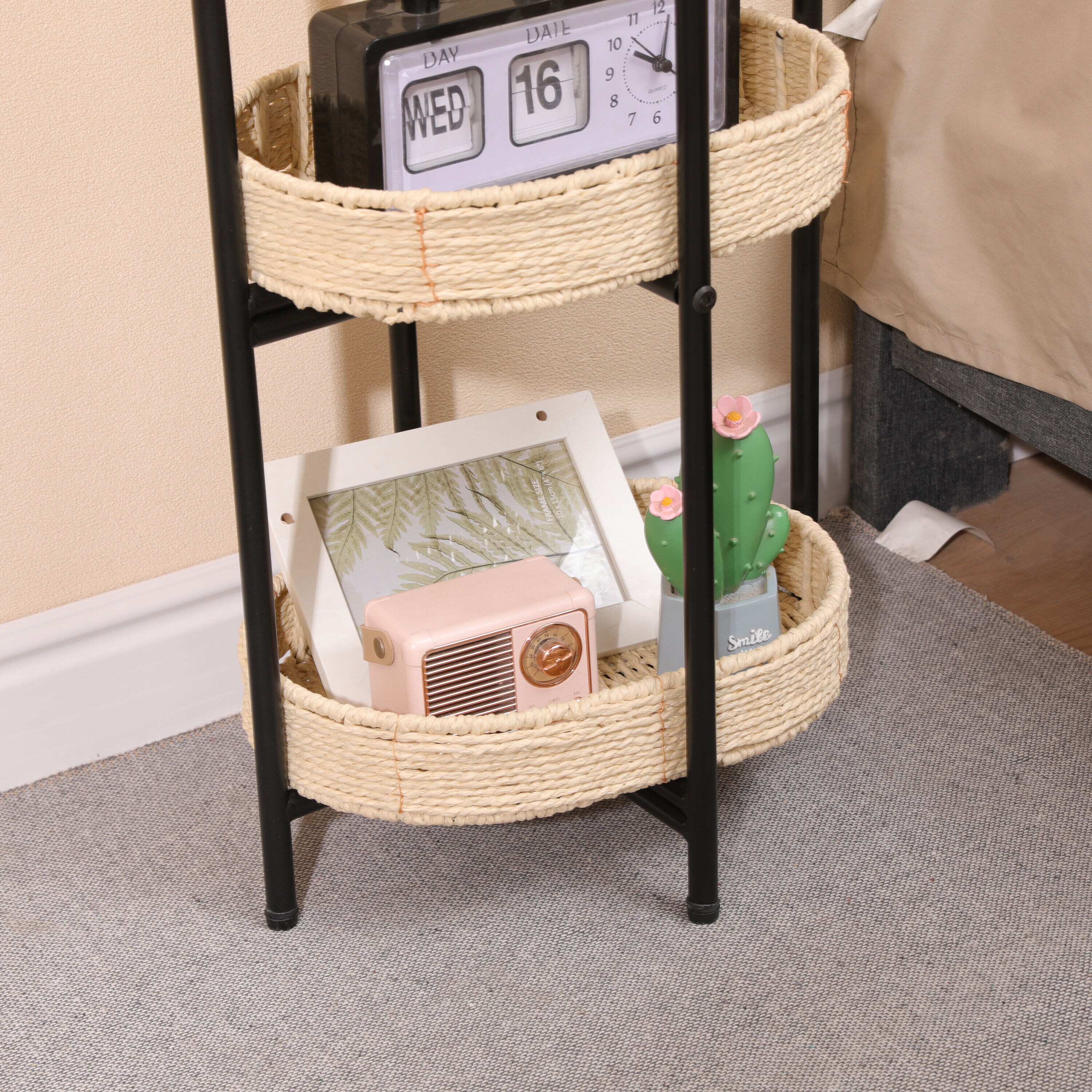 Huluwat 3 Tiers Tray Tables Paper Rope Woven Side Table for Living Room ...
