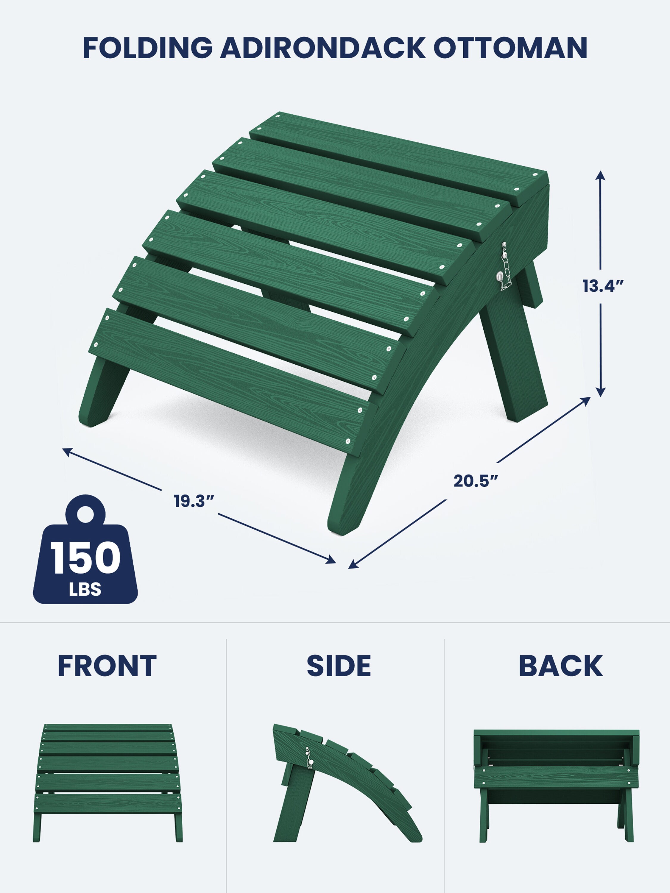 JEAREY HDPE Folding Ottoman for Adirondack chair 1 Green Hdpe Ottoman ...
