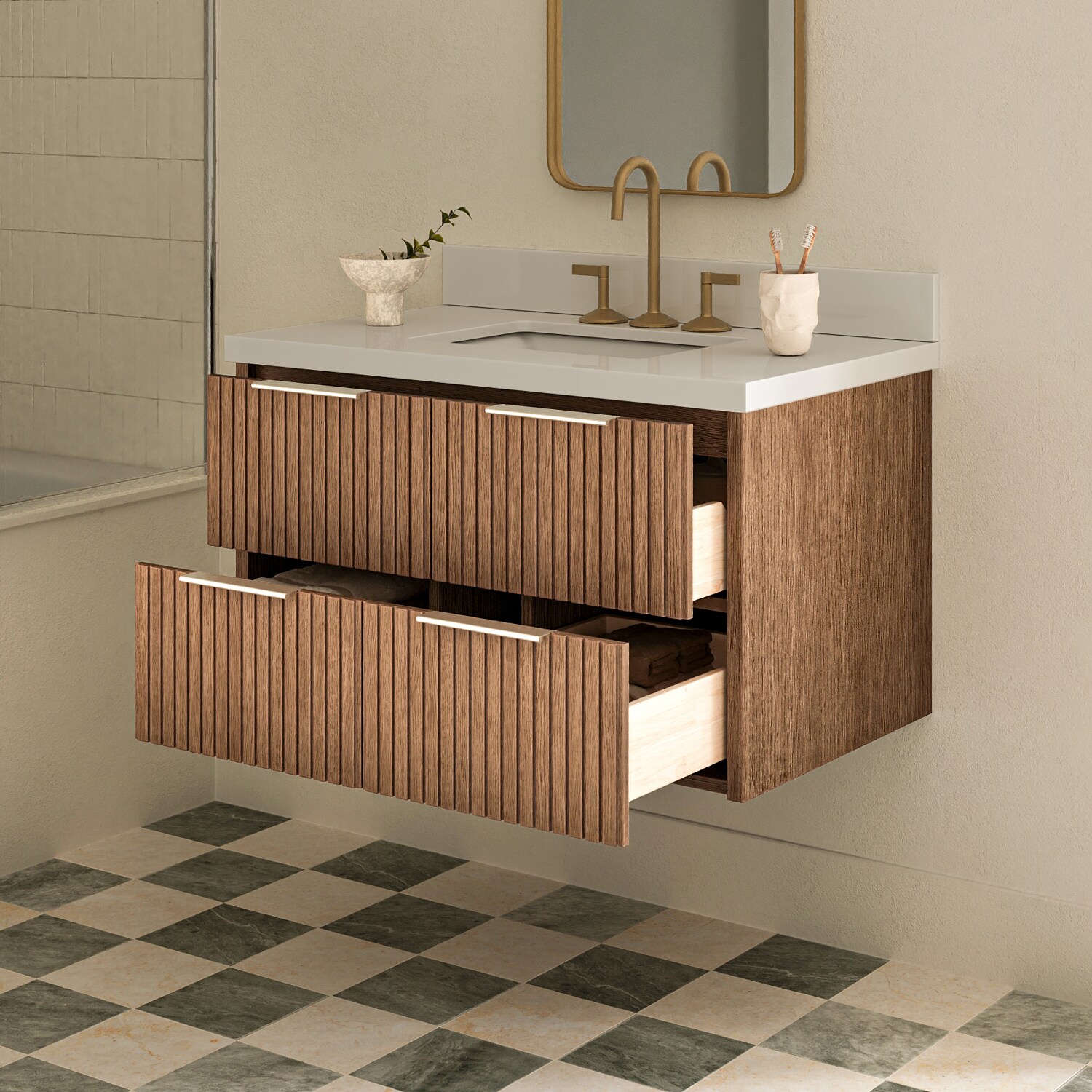 ARIEL Lucia 36-in Brown Oak Undermount Single Sink Floating Bathroom ...