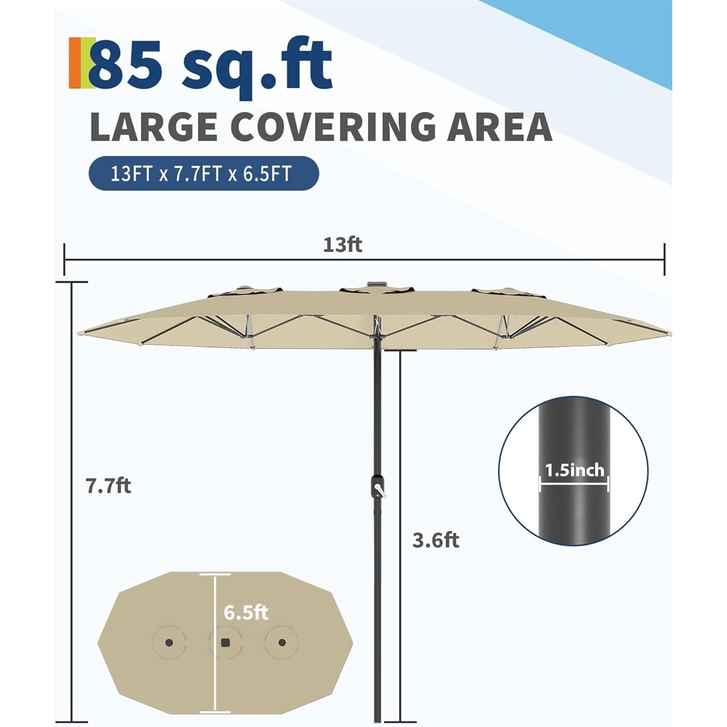 Garvee 13Ft Large Patio Umbrella with Base Included Double Sided ...