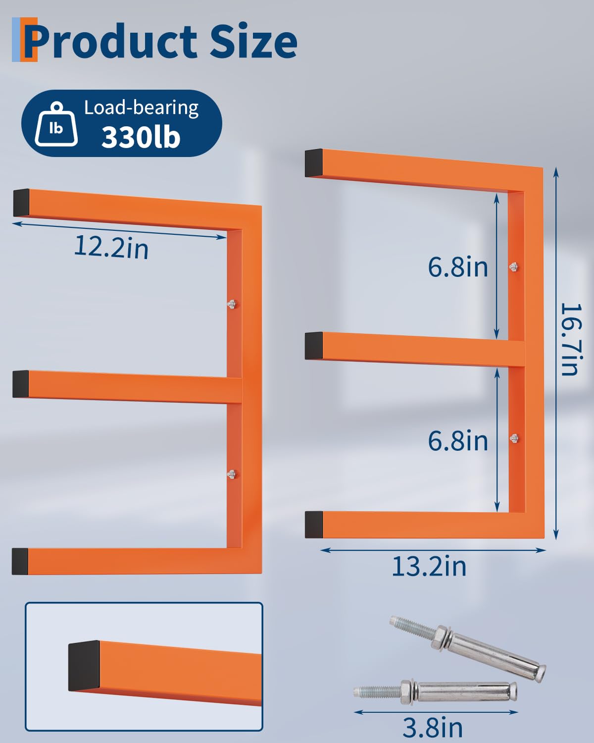 IdealHouse Orange Set of 2 Wall Mount Heavy Duty Steel 3 Tier Lumber ...