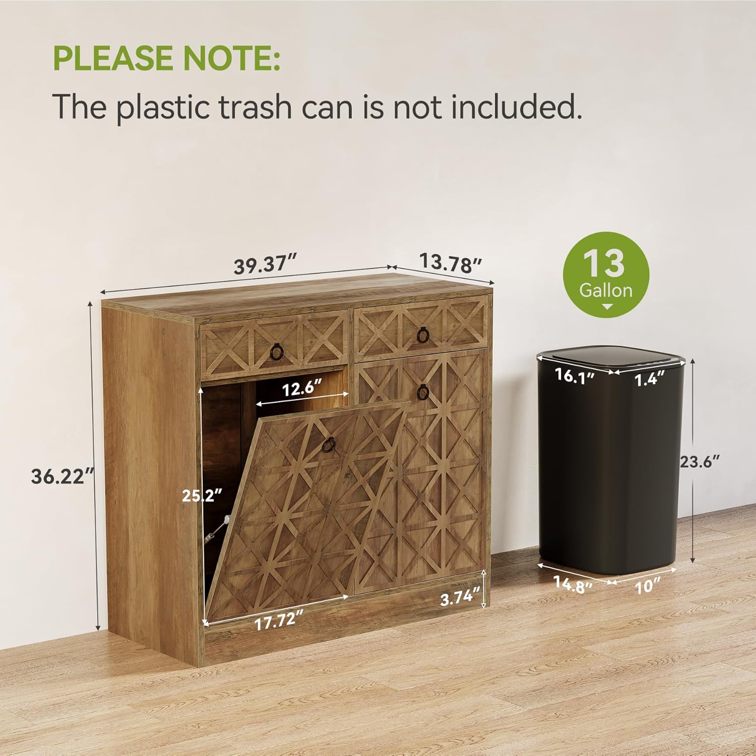 Tribesigns Modern Double Tilt Out Trash Cabinet 13 Gallon Fluted ...