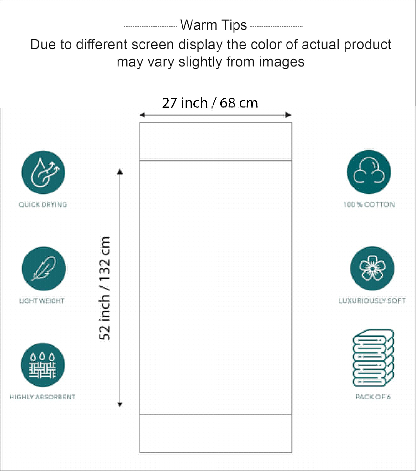 J&V TEXTILES Set of 6 Hotel Spa Cotton Bath Towels 27x52 inch in the ...