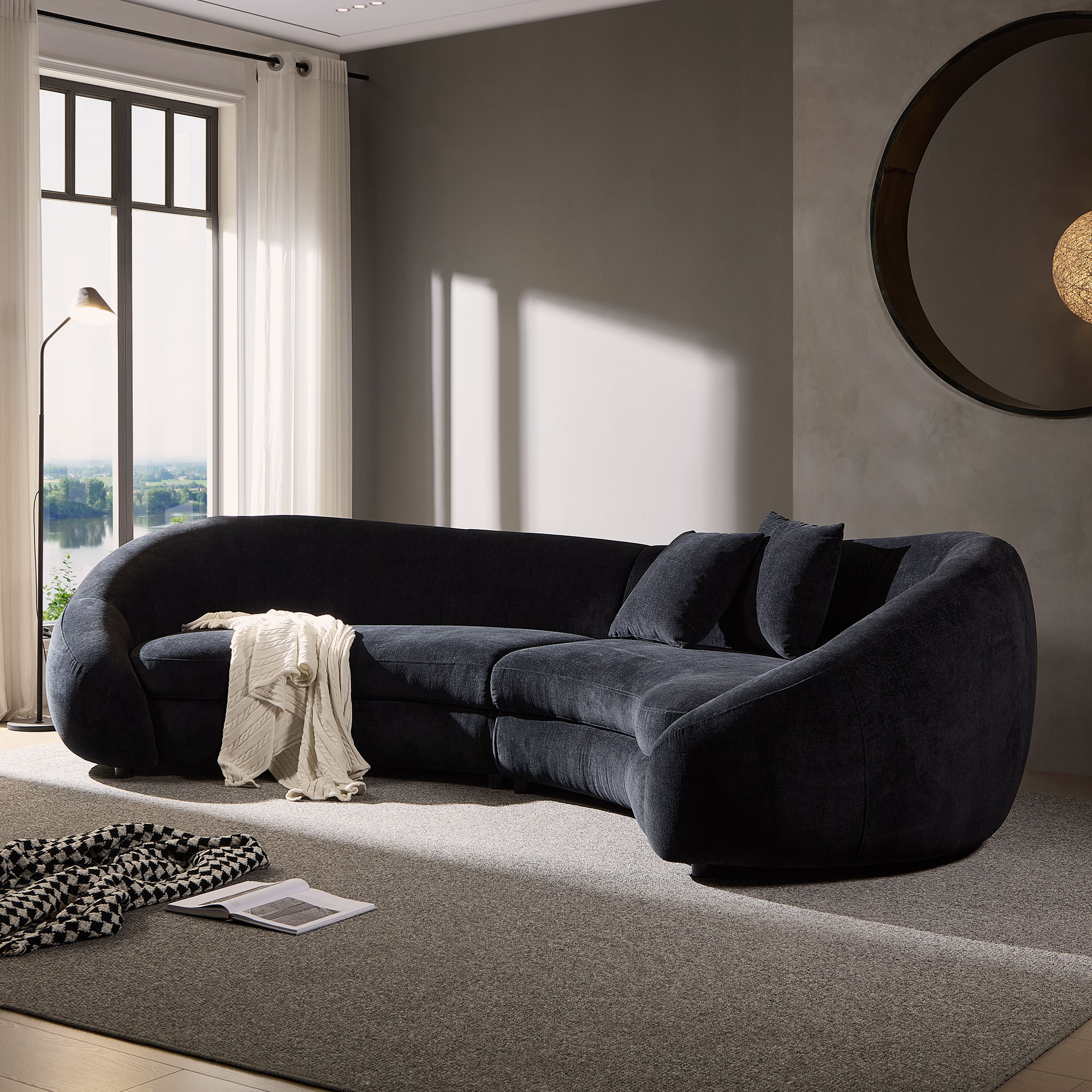 LUXEYARD 125.98in Modern Curved Sofa with Elegant Love Heart Design for ...